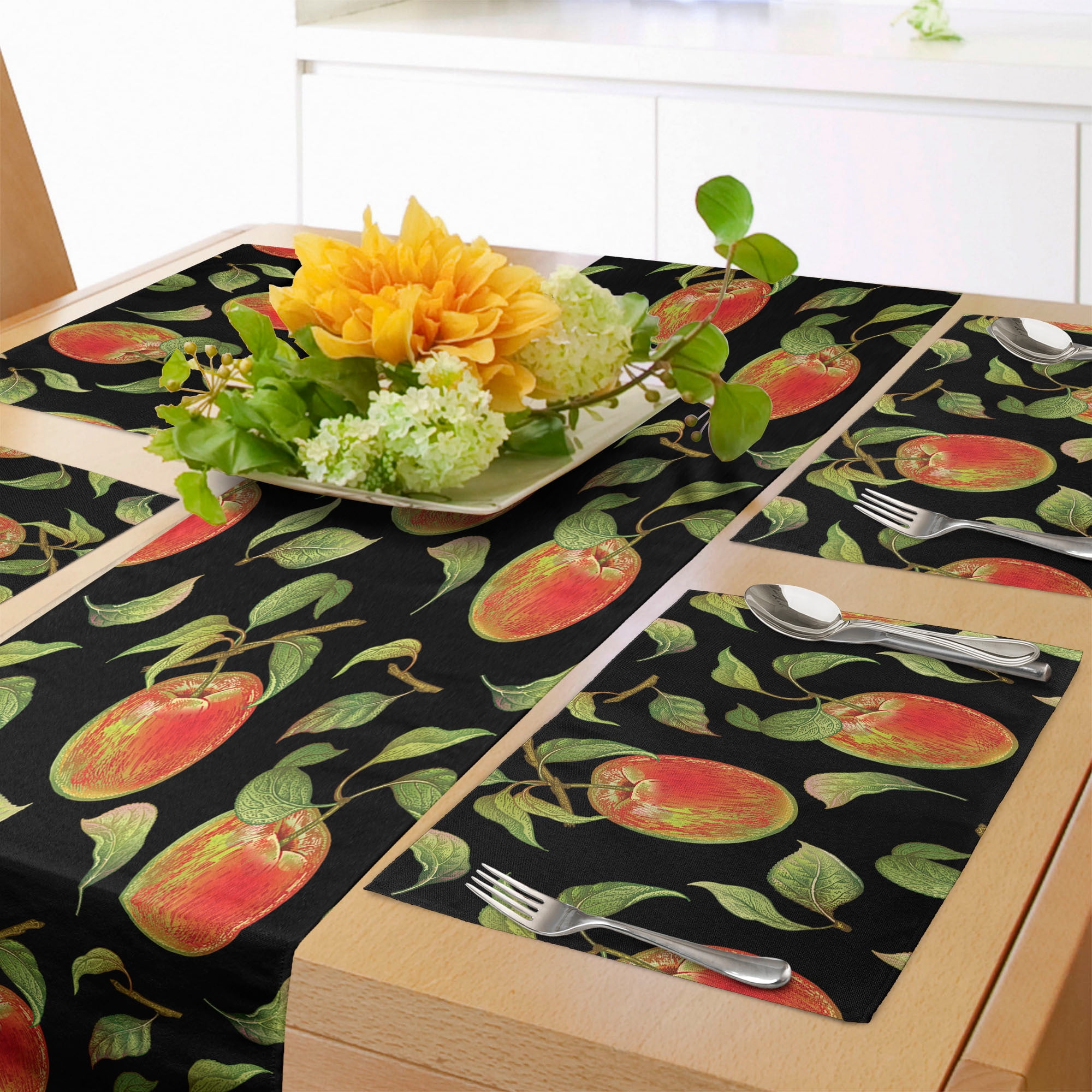 Ambesonne Fruits Table Runner & Placemats, Hand Drawn Tree Branches ...