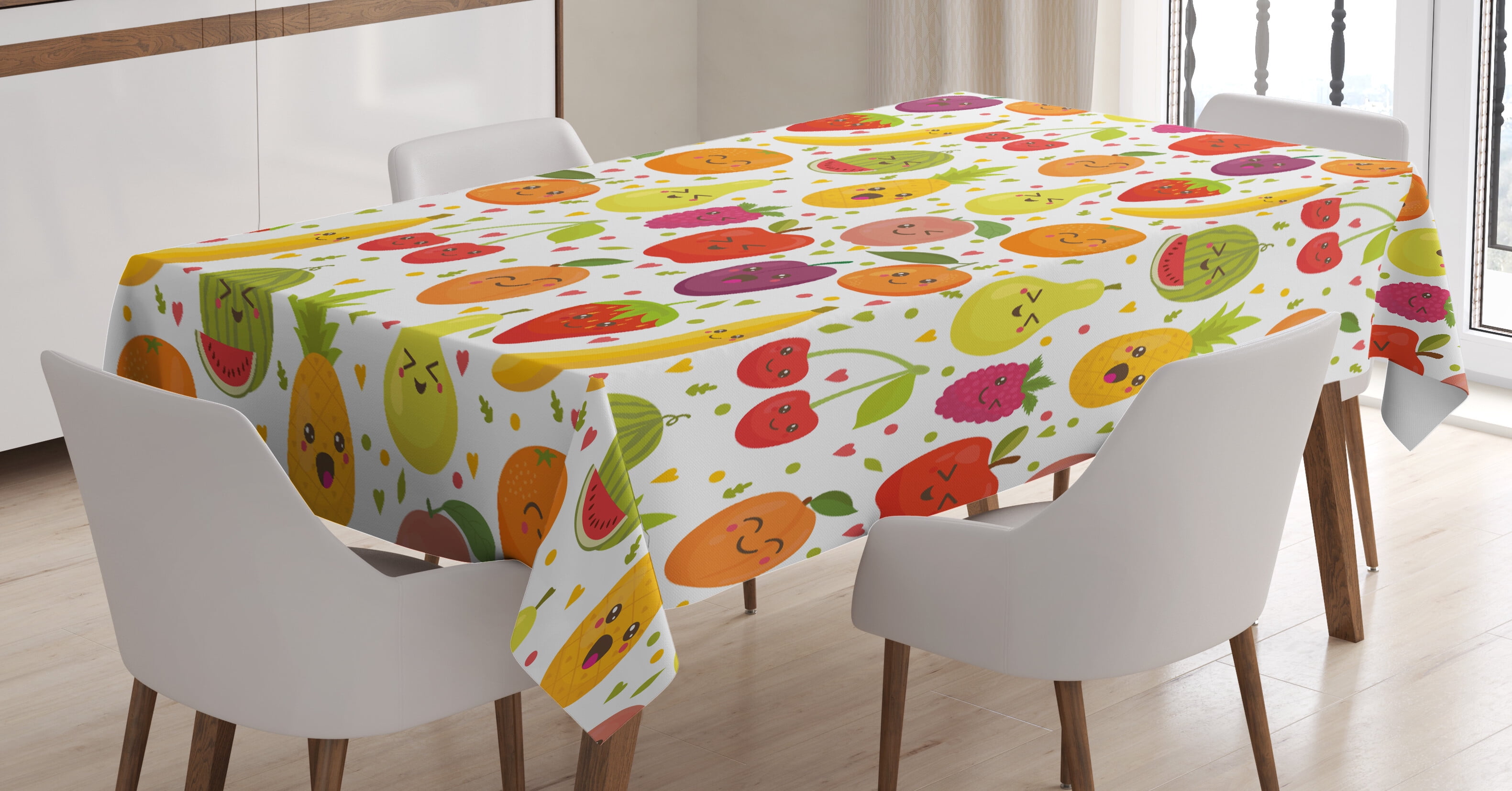 Ambesonne Fruits Tablecloth Rectangular Table Cover, Banana Smile Theme ...