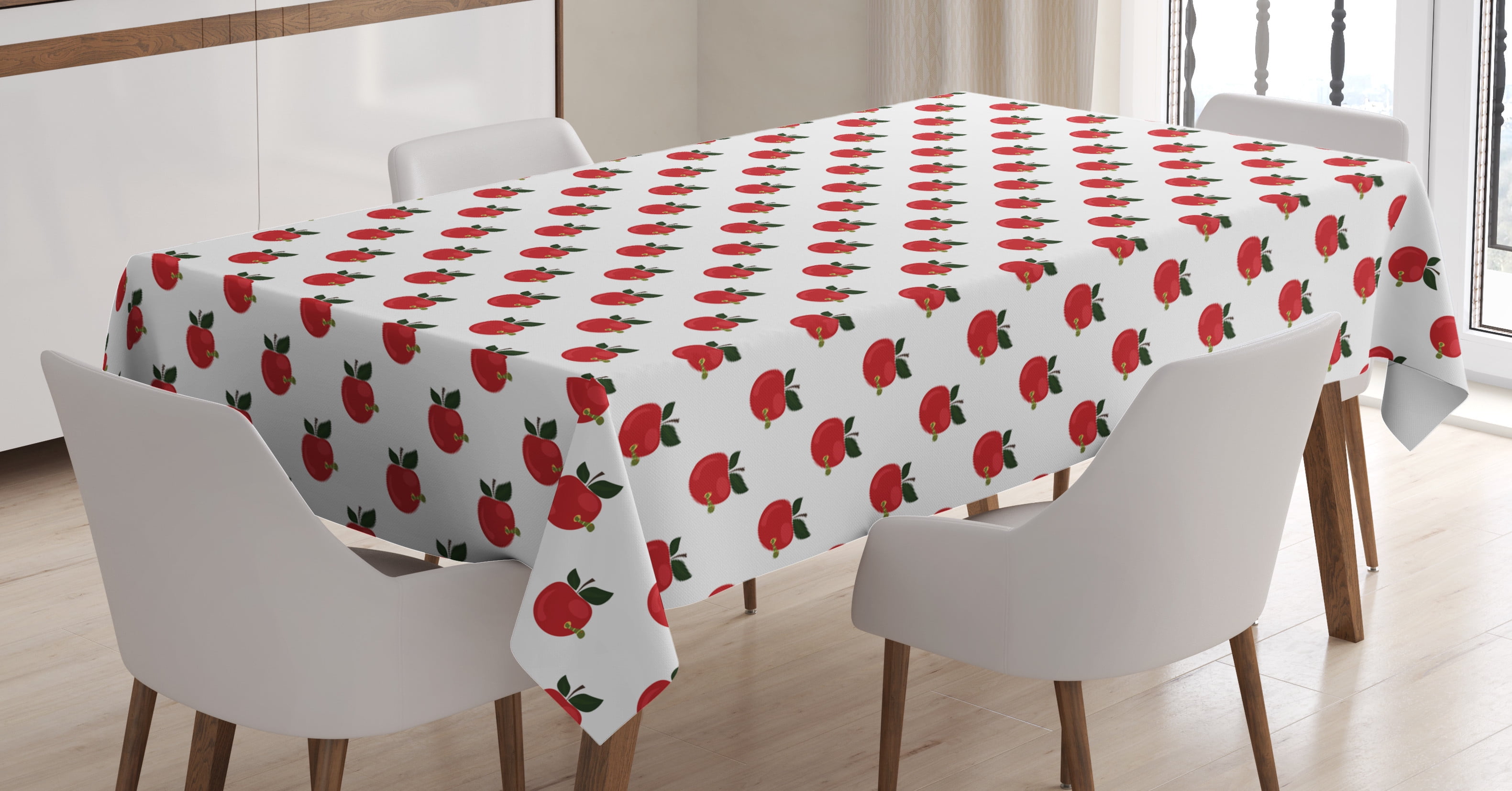 Ambesonne Fruits Tablecloth Rectangular Table Cover, Comic Apples Worms, 52"x70", Olive Green ...