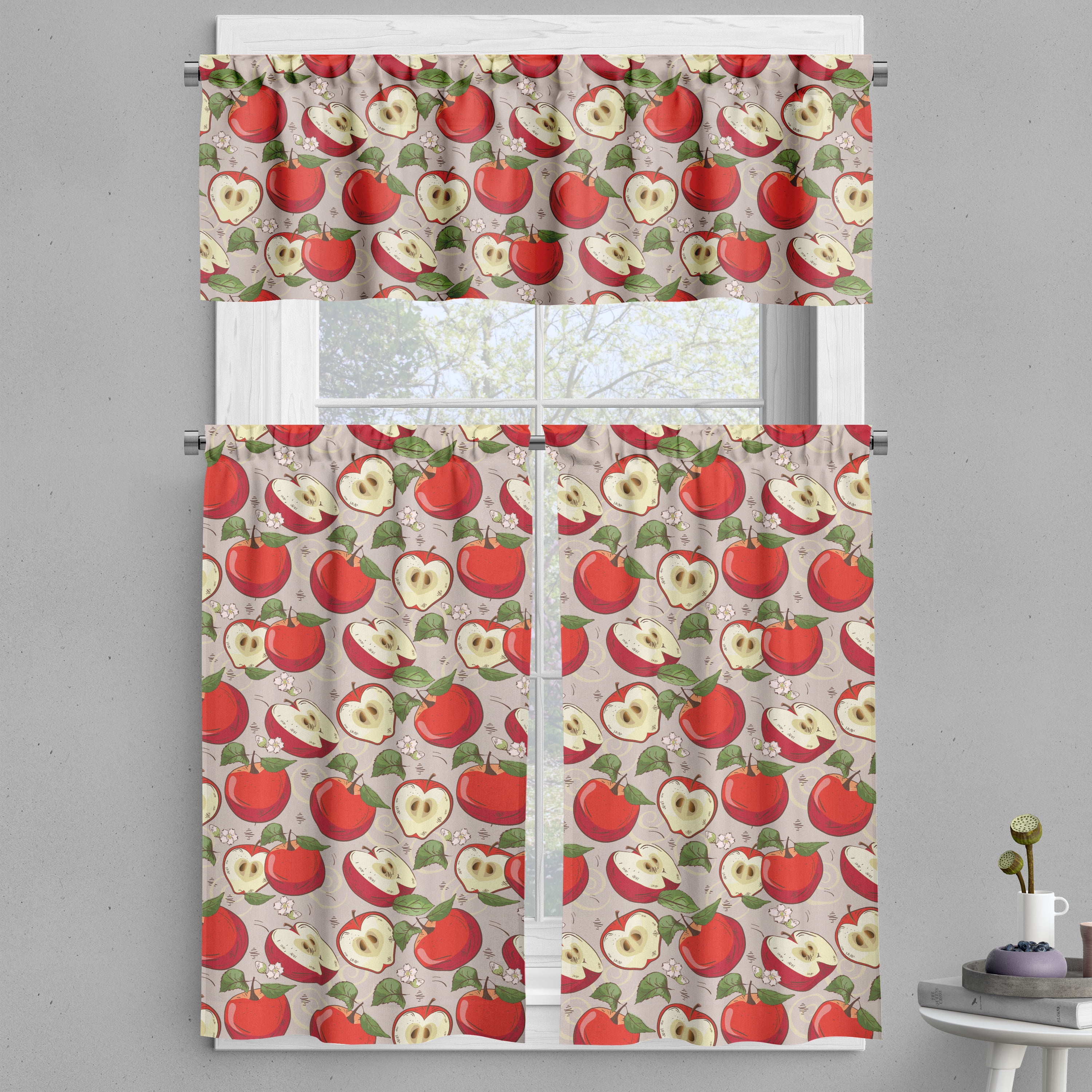 Ambesonne Fruits Valance & Curtain, Spring Apple Slices Pattern, 55"x45 ...