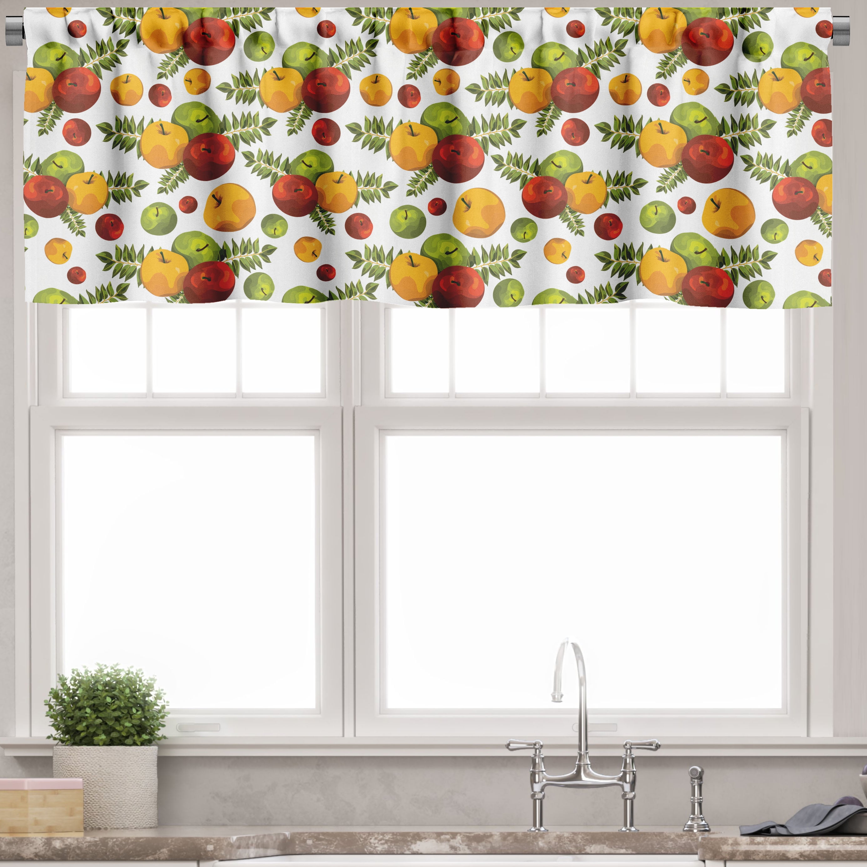 Ambesonne Fruits Window Valance, Autumn Harvest Season Theme, 54" X 18", Burnt Sienna and Yellow ...