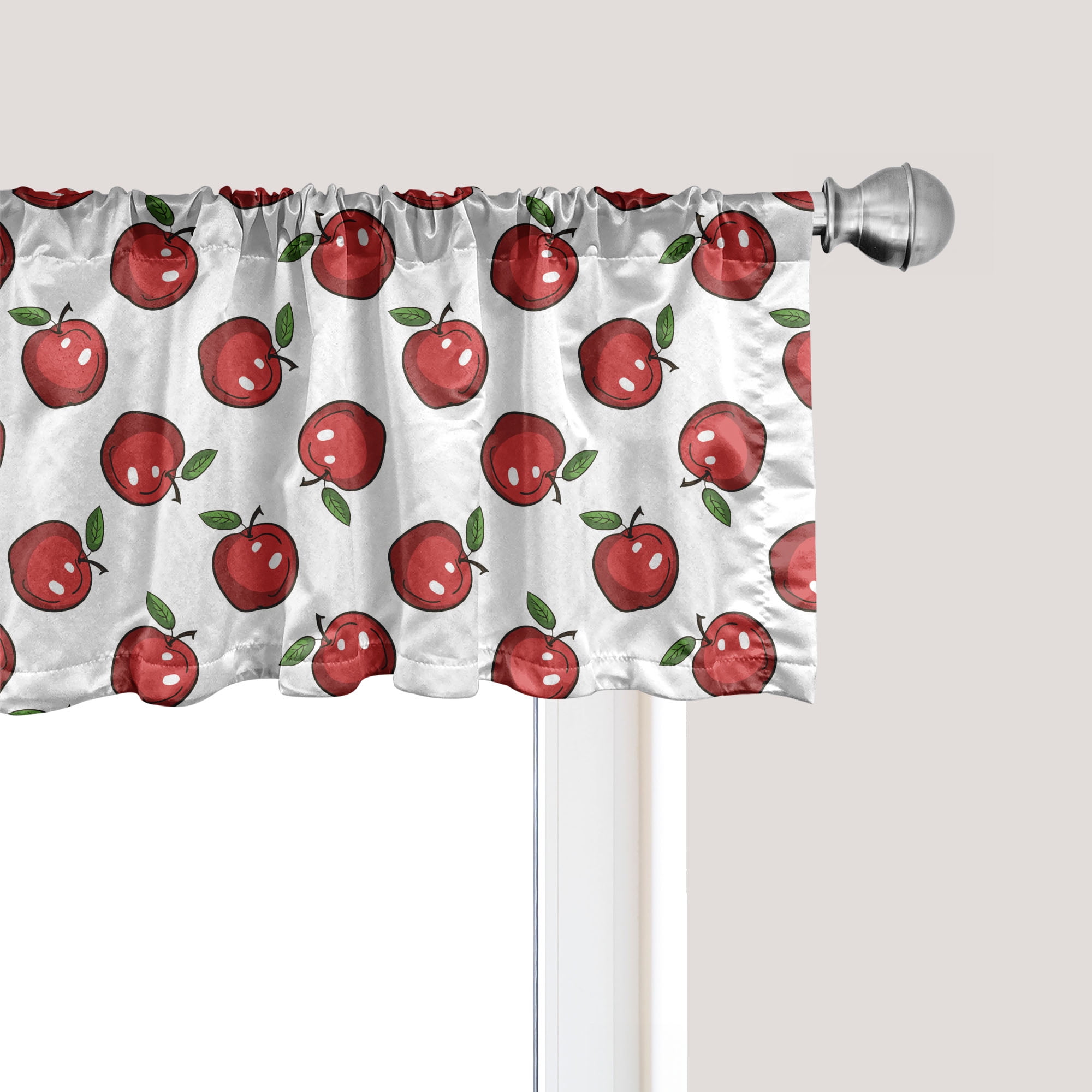 Ambesonne Fruits Window Valance, Cartoon Apple Fruit Pattern, 54" X 18 ...