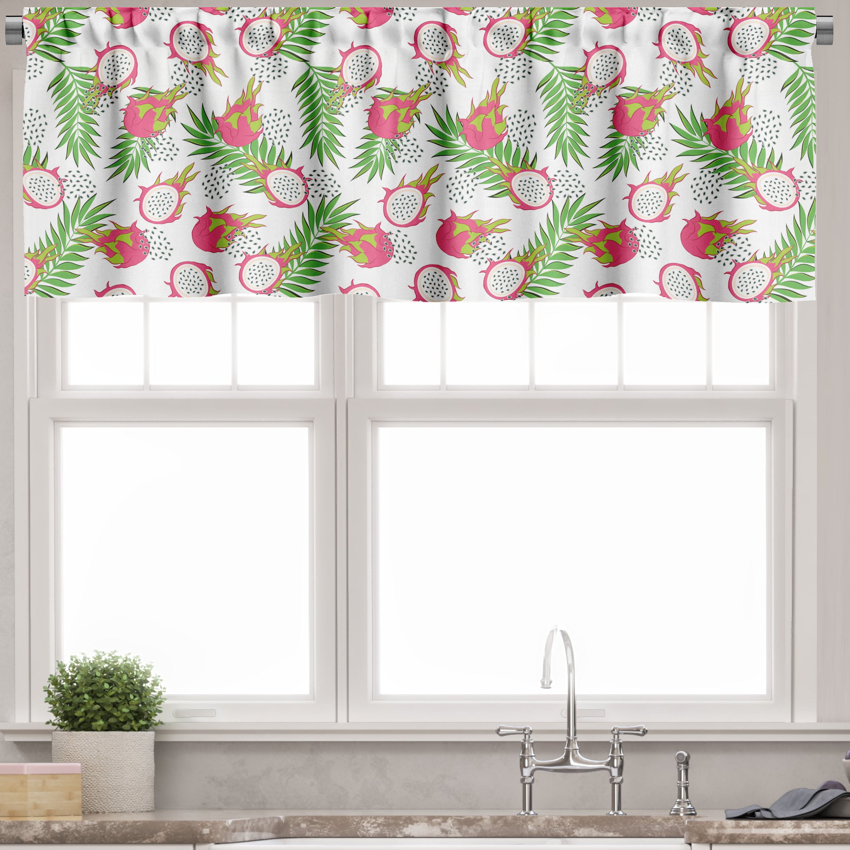 Ambesonne Fruits Window Valance Dragon Fruit Branches Leaf 42 X 18