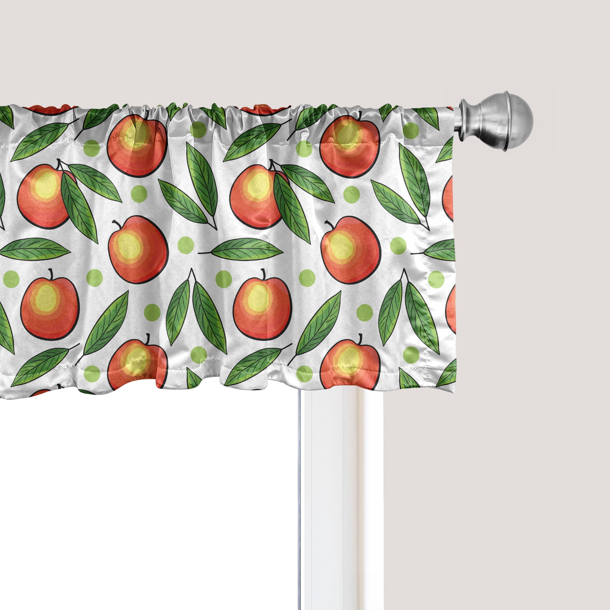 Ambesonne Fruits Window Valance, Peaches with Leaves and Dots, 54" X 18 ...