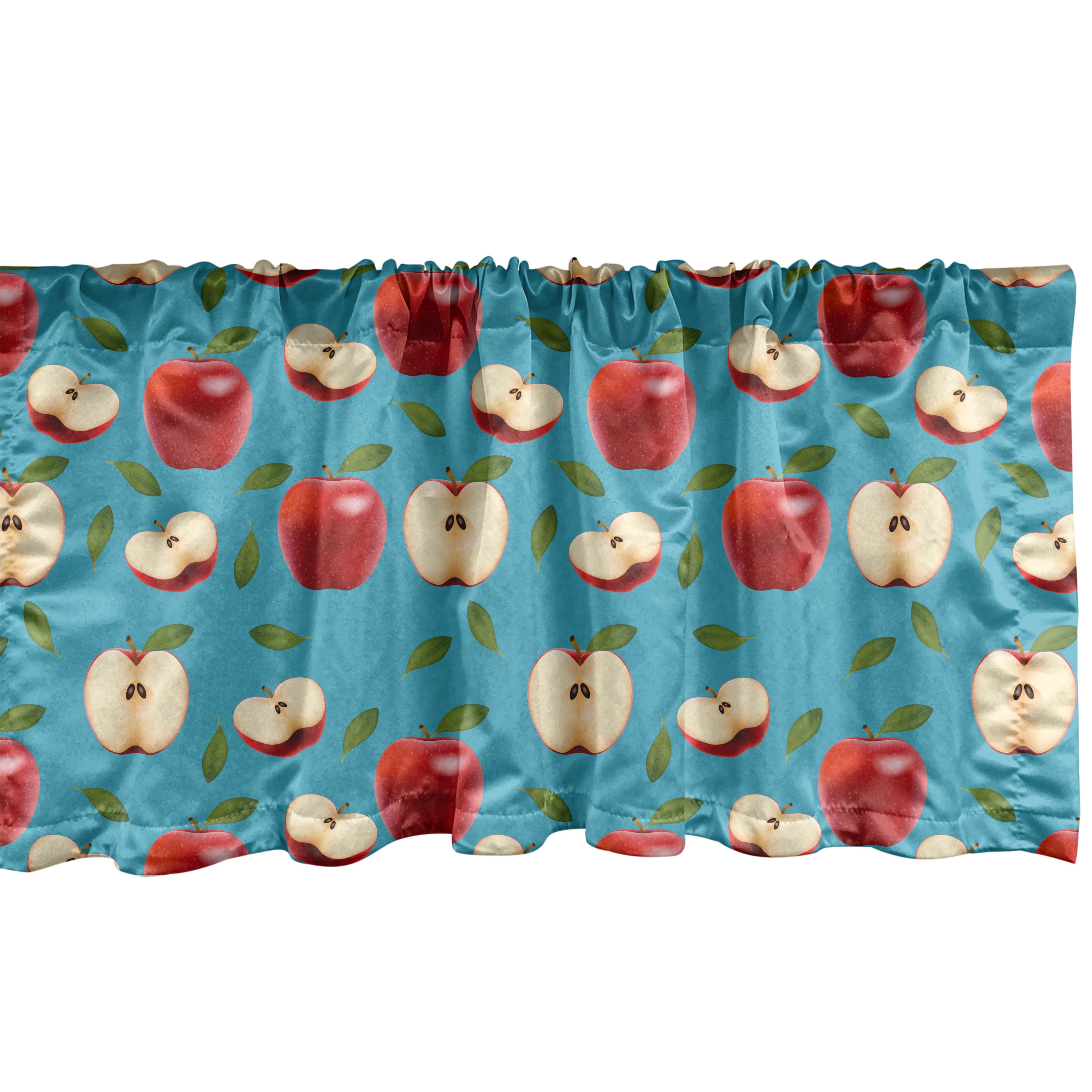 Ambesonne Fruits Window Valance, Red Delicious Apples Motif, 54" X 18", Cream Blue and Ruby ...
