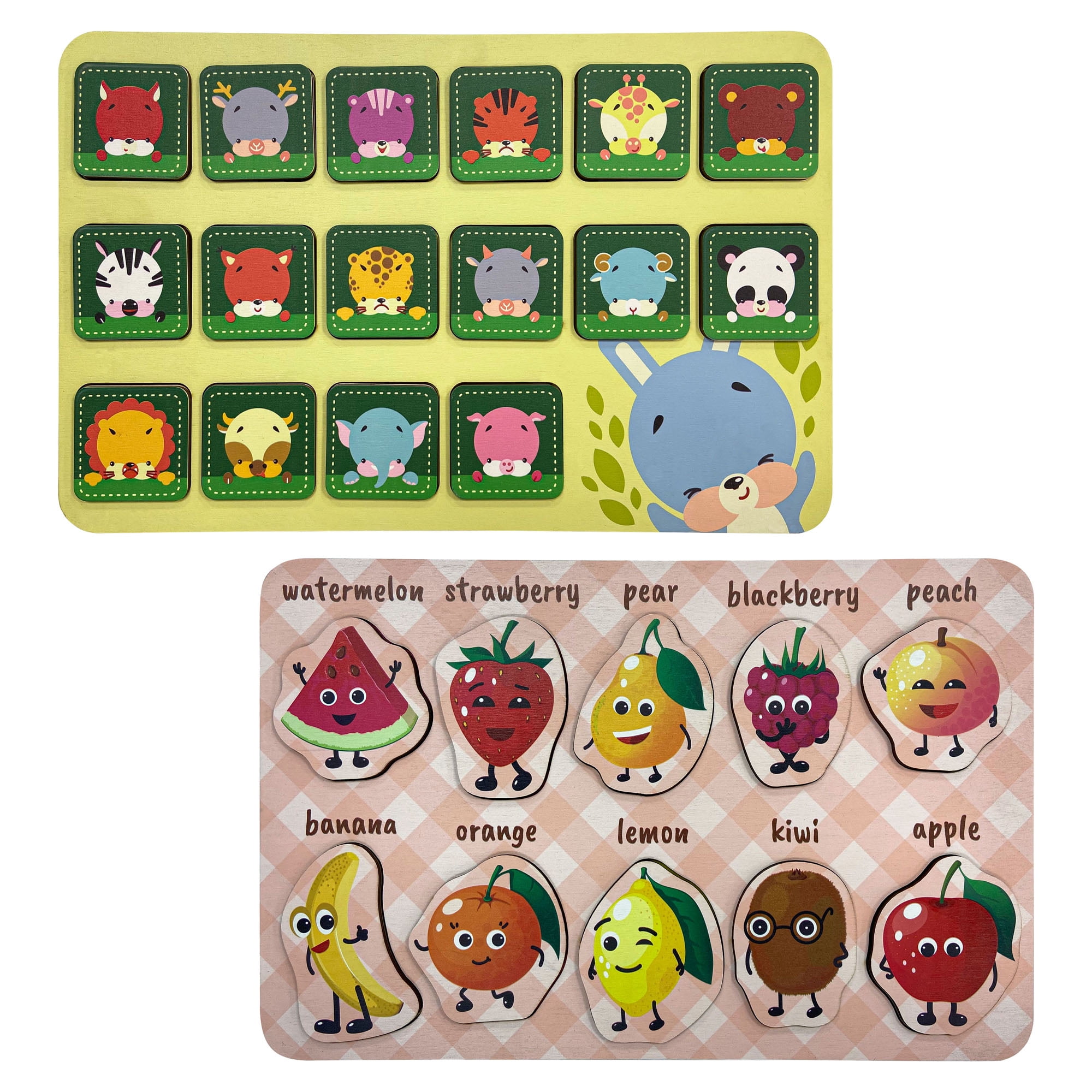 Ambesonne Fruits and Animals Wooden Puzzle Set of 2 Chunky Pieces ...