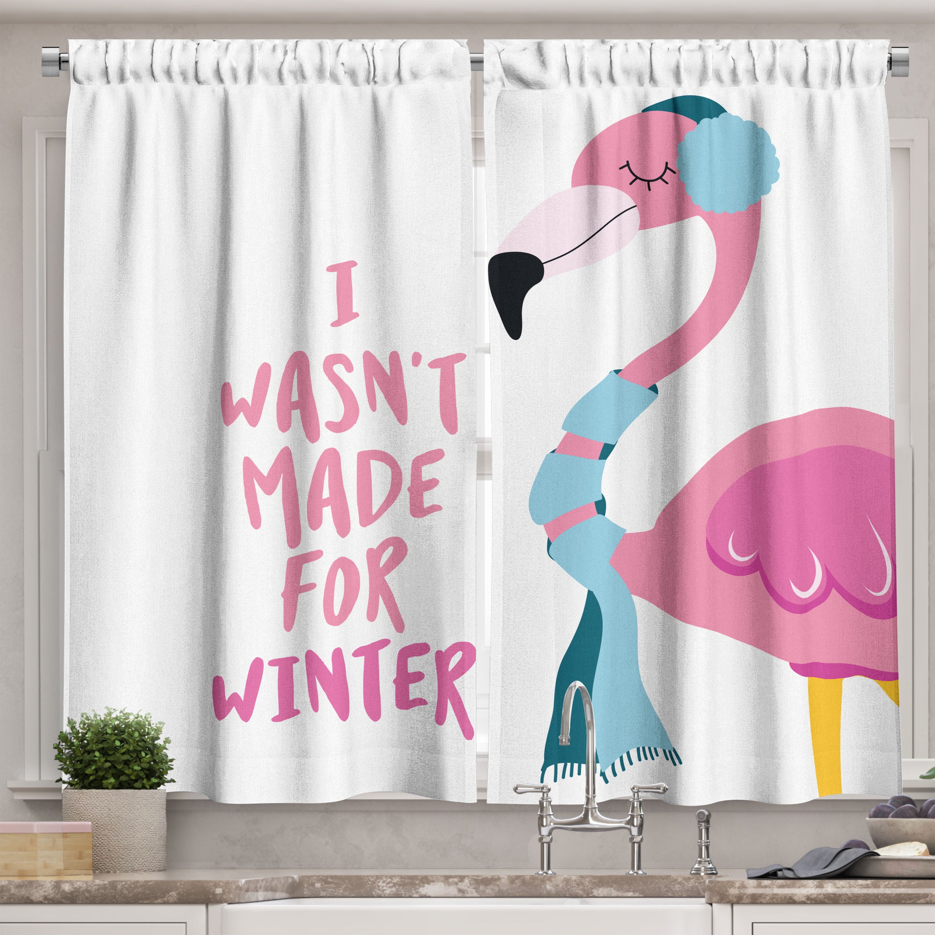 Ambesonne Fun Flamingo Kitchen Curtains, Wasn't Made for Winter, 55"x45 ...