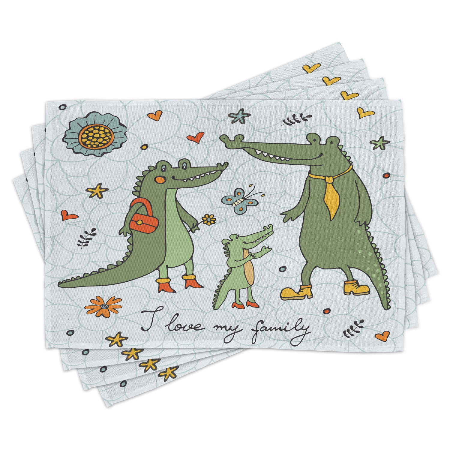 Ambesonne Fun Place Mats Set of 4, Alligator Family Cartoon, Standard ...