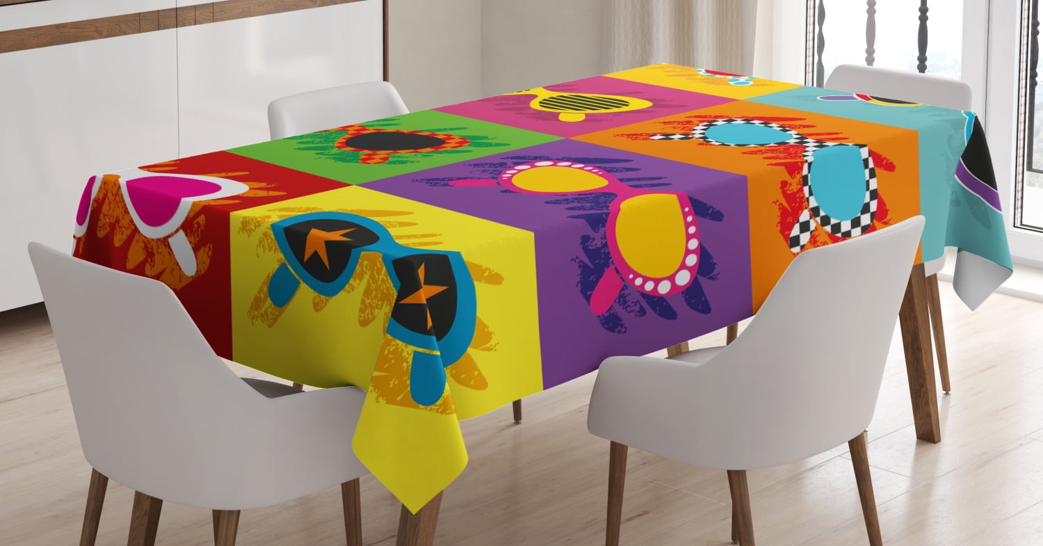 Ambesonne Fun Tablecloth Rectangular Table Cover, Colorful Pop ...