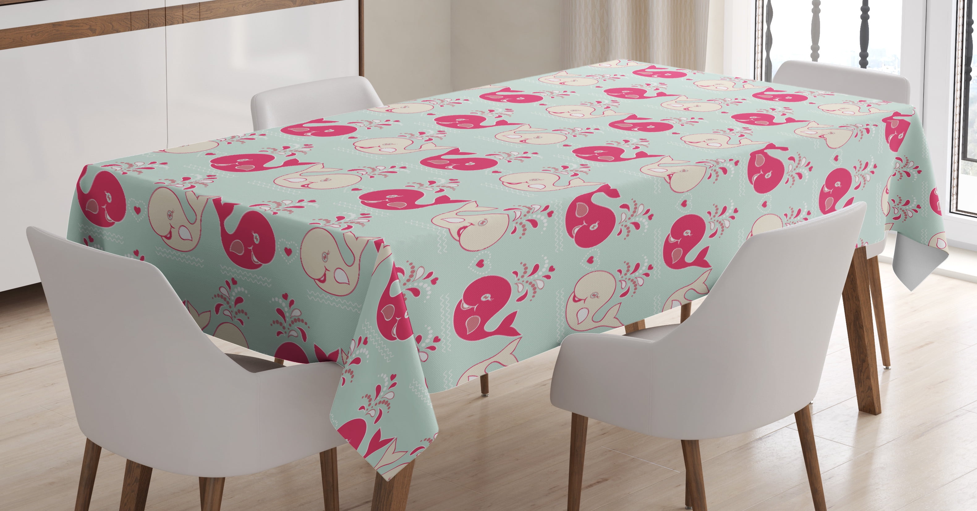 Ambesonne Fun Tablecloth Rectangular Table Cover, Happy Whales Pattern ...