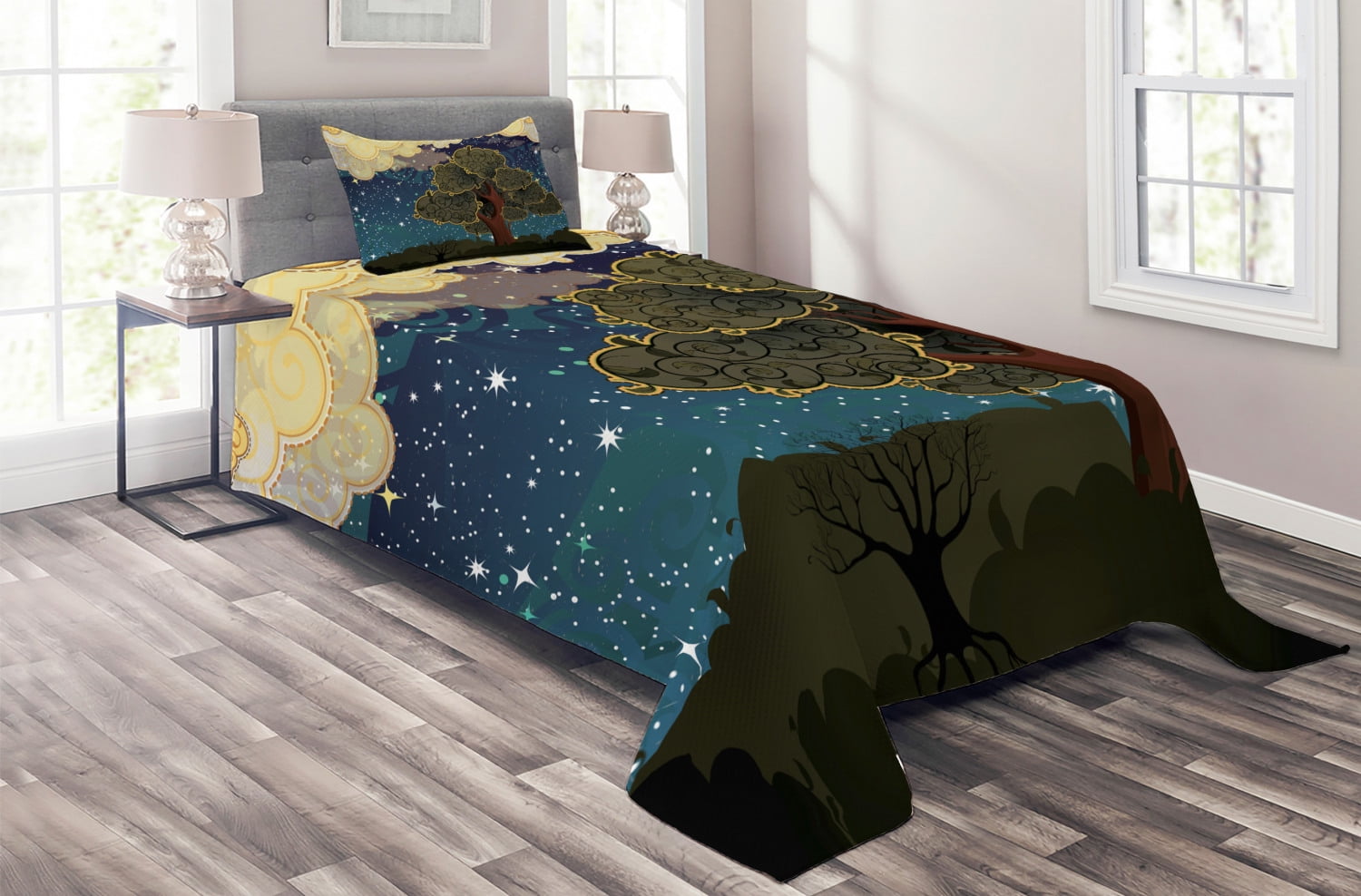 Ambesonne Funk Art Quilted Coverlet 2 Pcs, Vİbrant Starry Night, Twin ...
