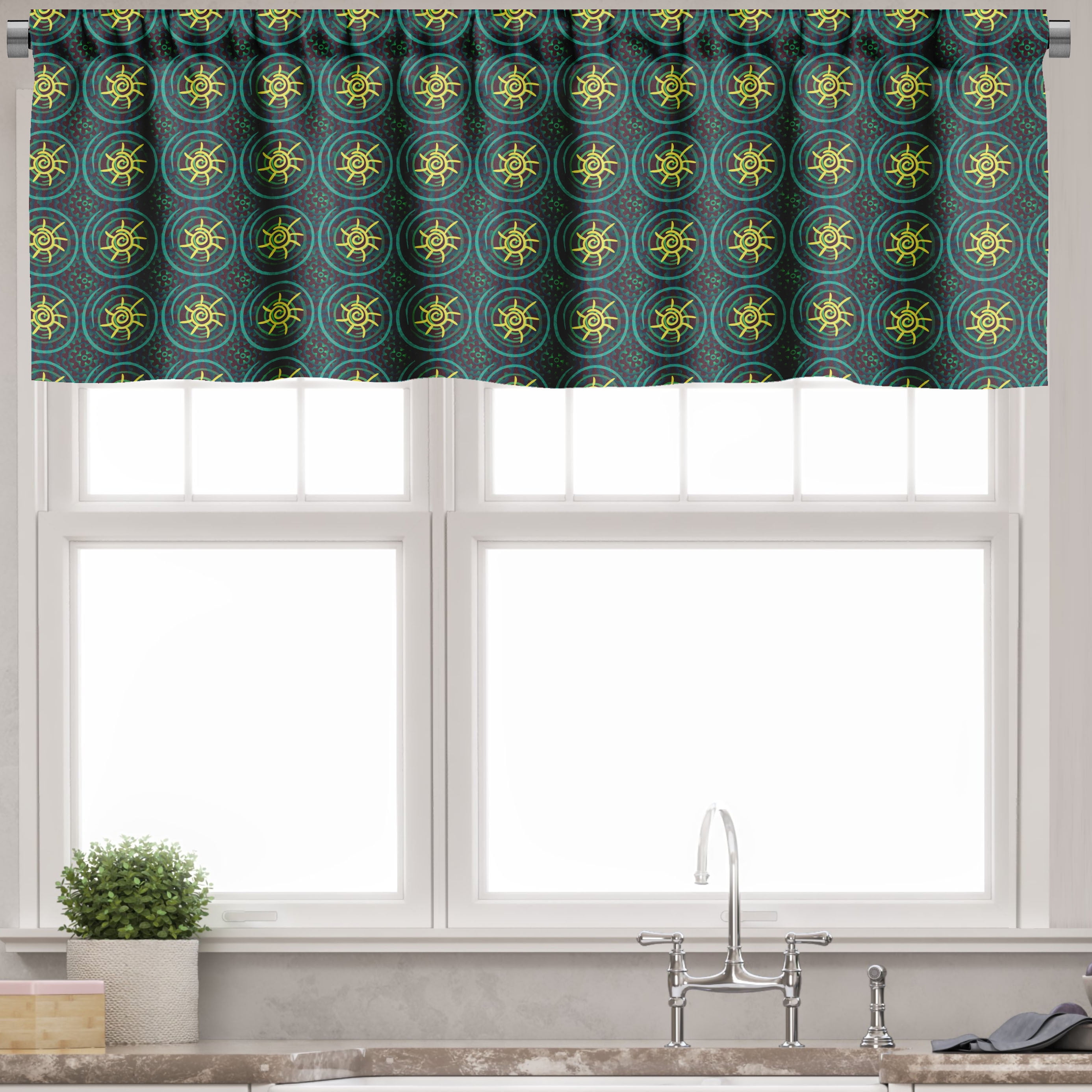Ambesonne Funky Valance Pack of 2, Spirals and Inner Sun Shapes, 42"X12 ...