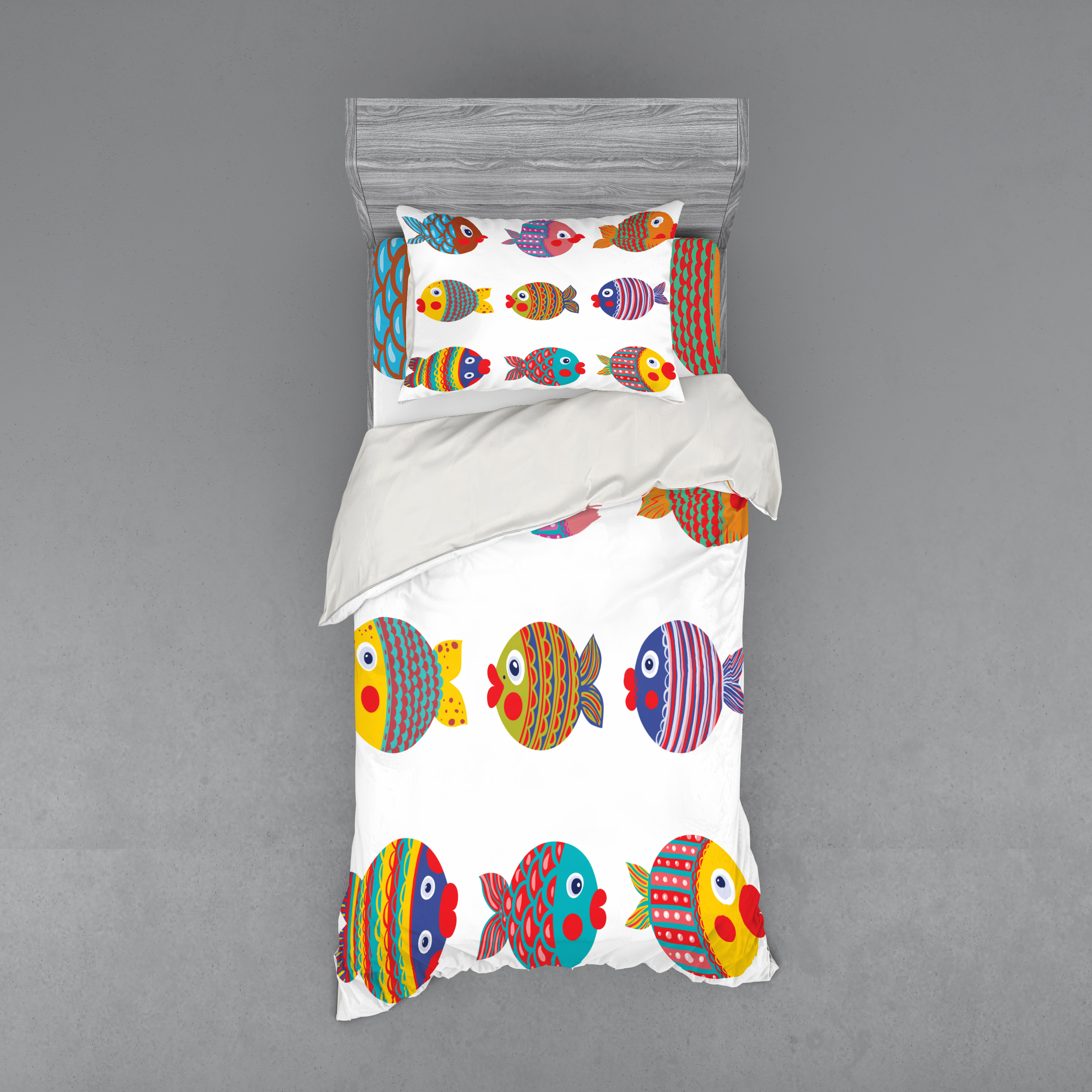 Ambesonne Funny Bedding Set 3 Pcs, Folkloric Fish Family, Twin XL ...