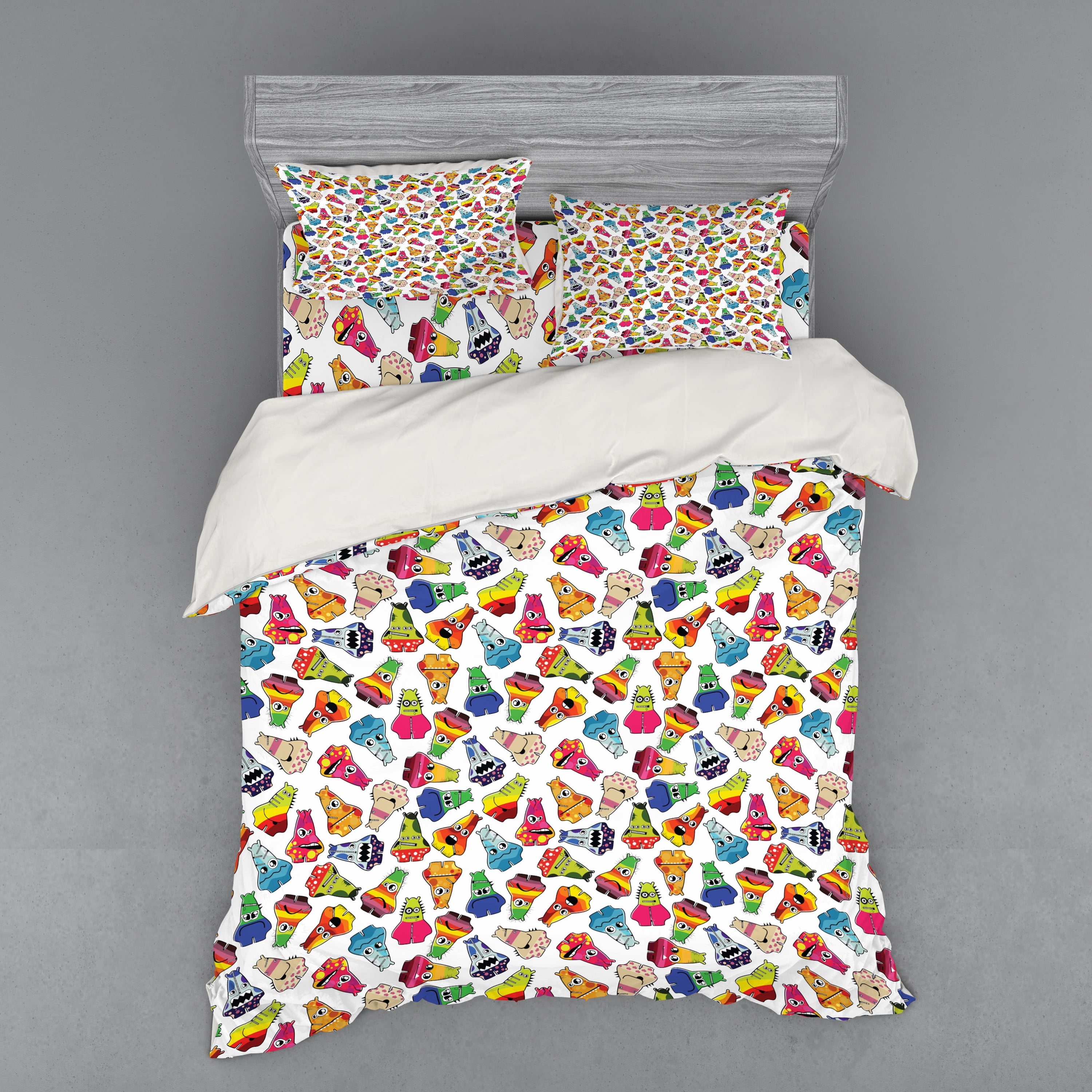 Ambesonne Funny Bedding Set 4 Pcs, Playful Friendly Monsters, Queen ...