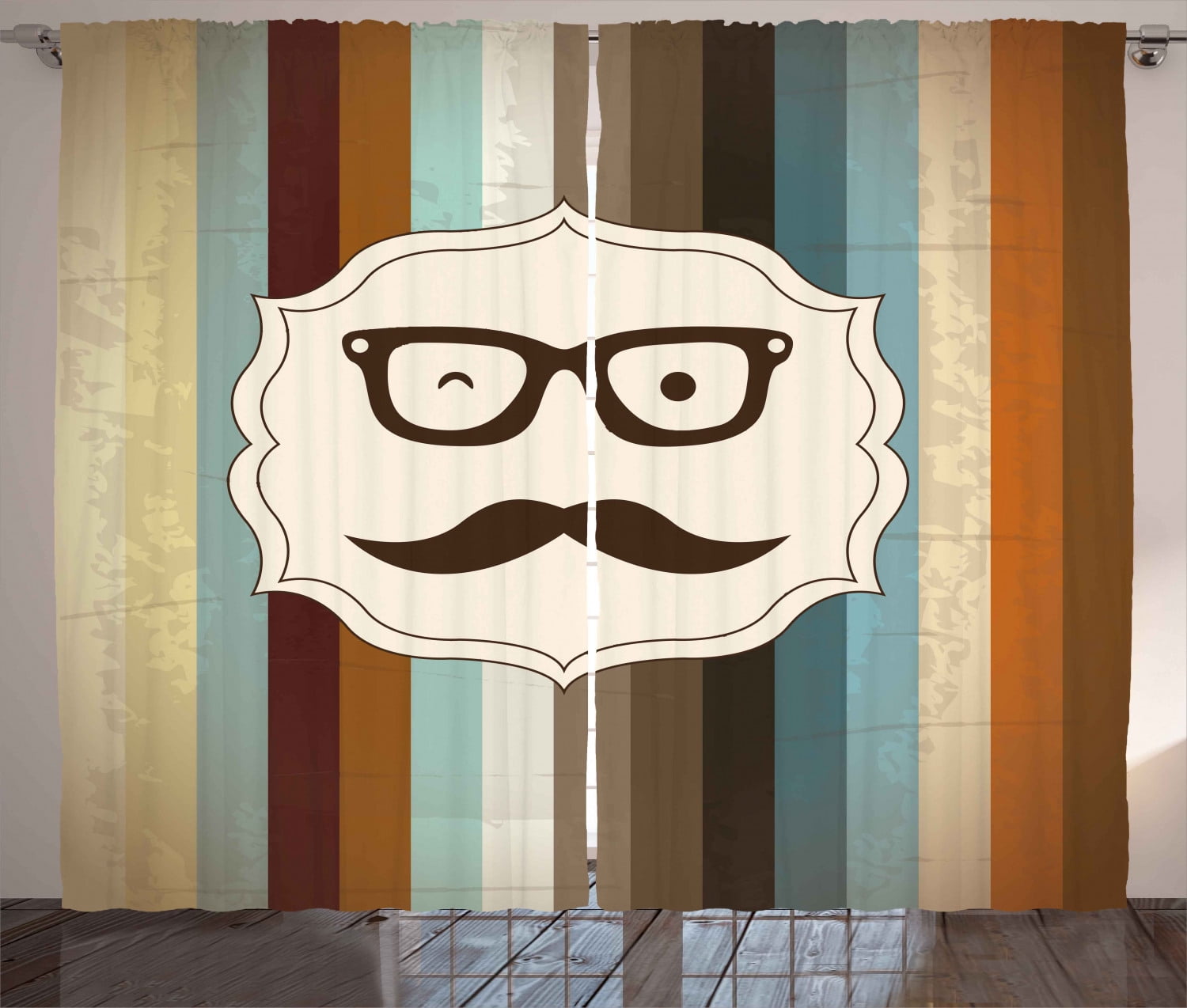 Ambesonne Funny Curtains 2 Panel Set, Man Moustache Glasses, 108" x 63 ...
