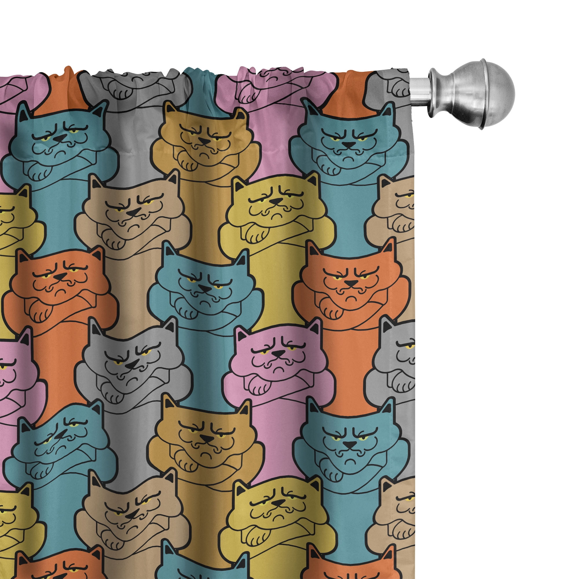 Ambesonne Funny Curtains, Colorful Grumpy Face Cats, Pair of 28"x84 ...