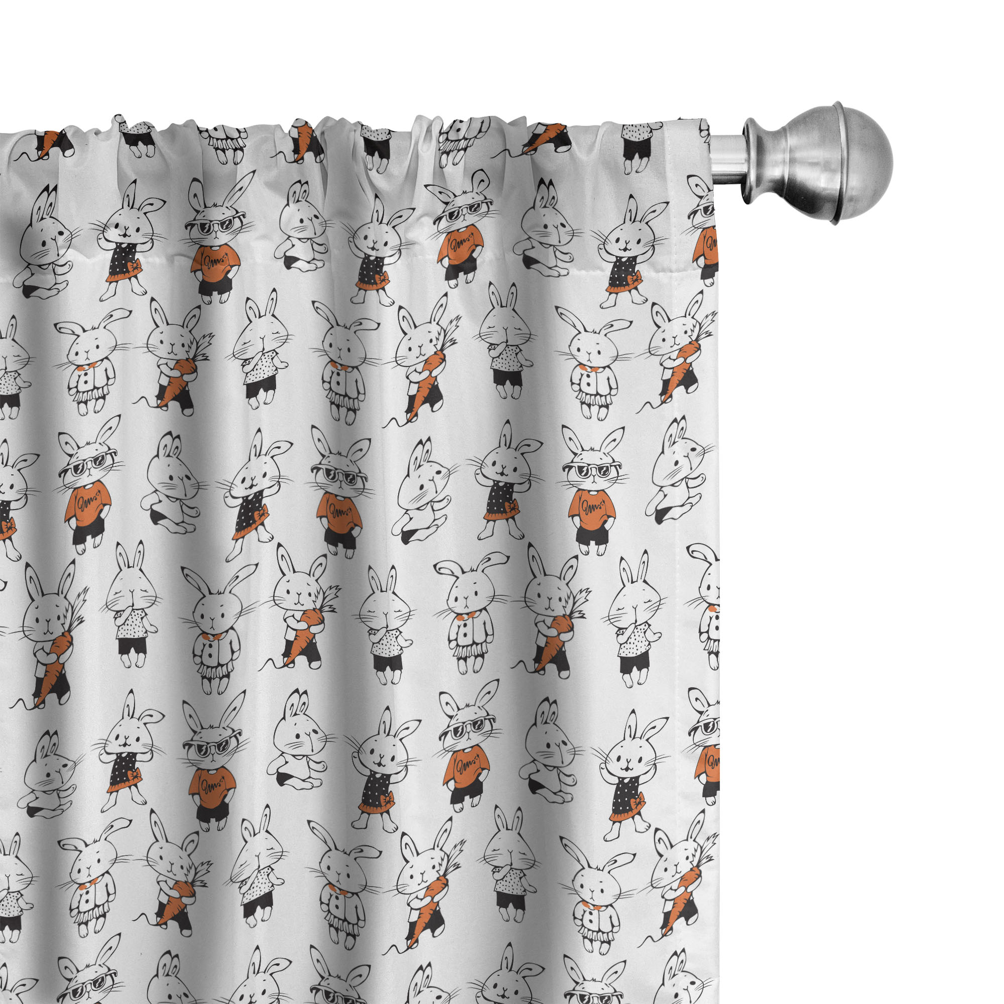Ambesonne Funny Curtains, Retro Bunny Rabbits, Pair of 28"x84", Orange ...
