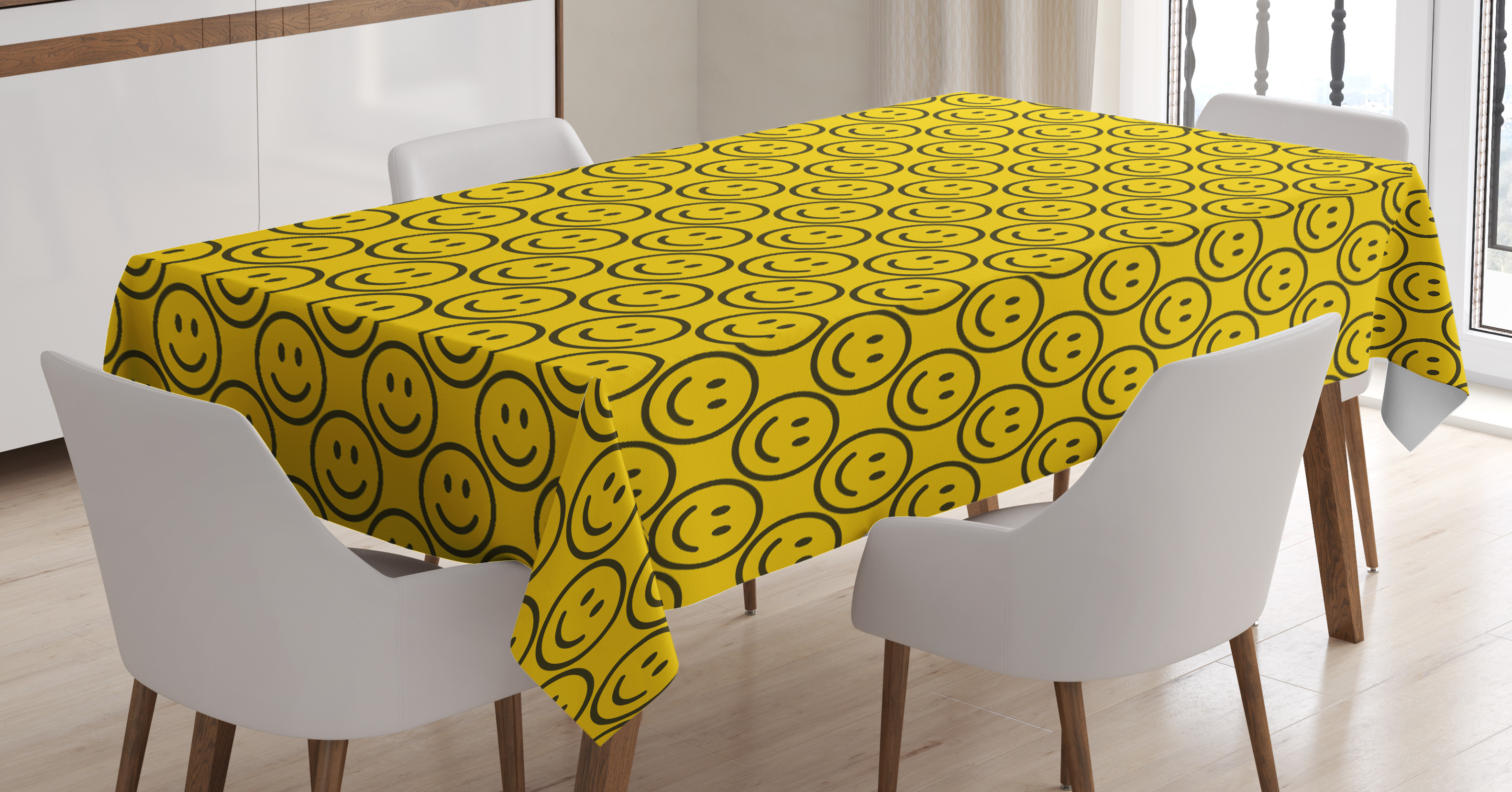 Ambesonne Funny Faces Tablecloth Rectangular Table Cover, Art Smiling ...