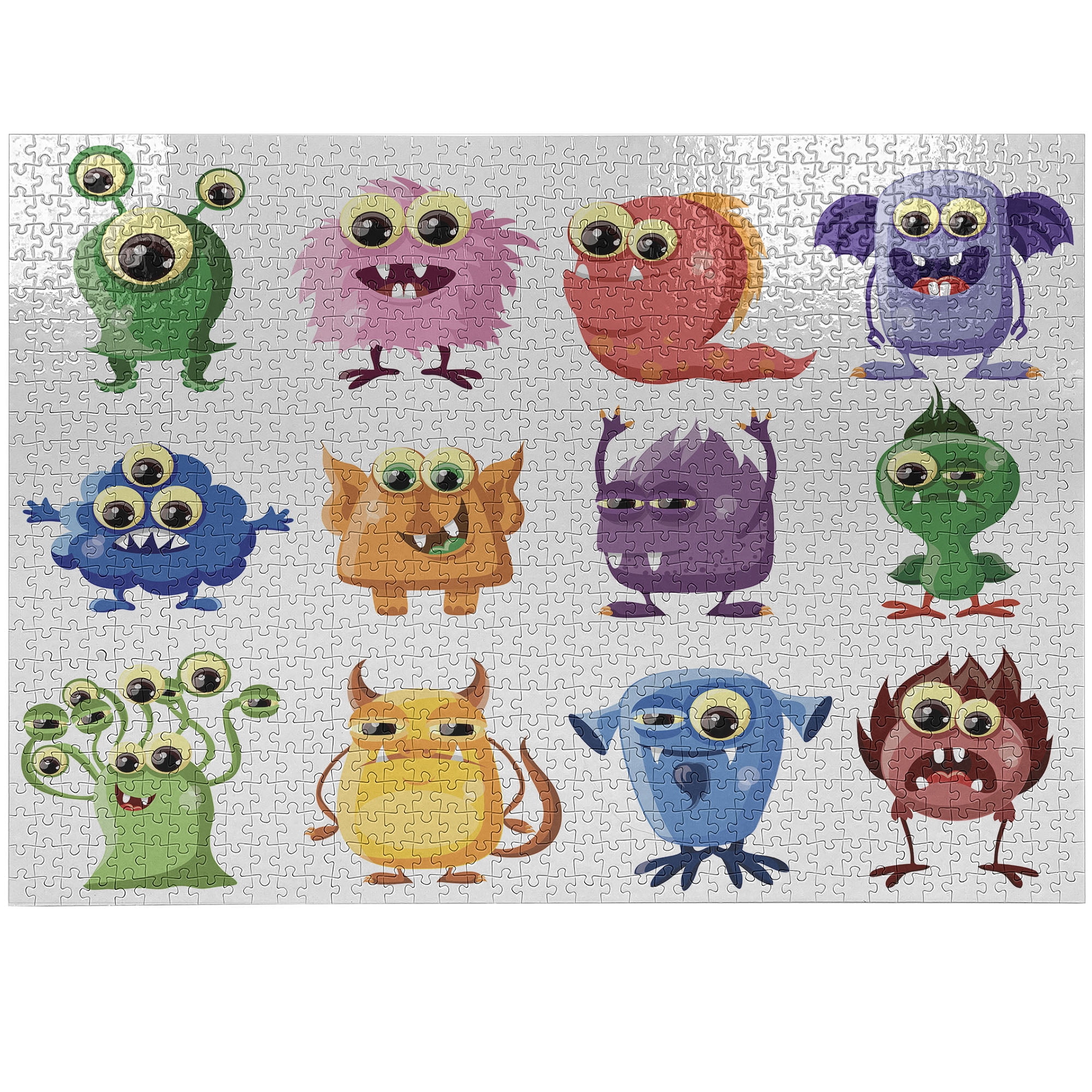 Ambesonne Funny Jigsaw Puzzle, Cartoon Aliens Monsters, Heirloom ...
