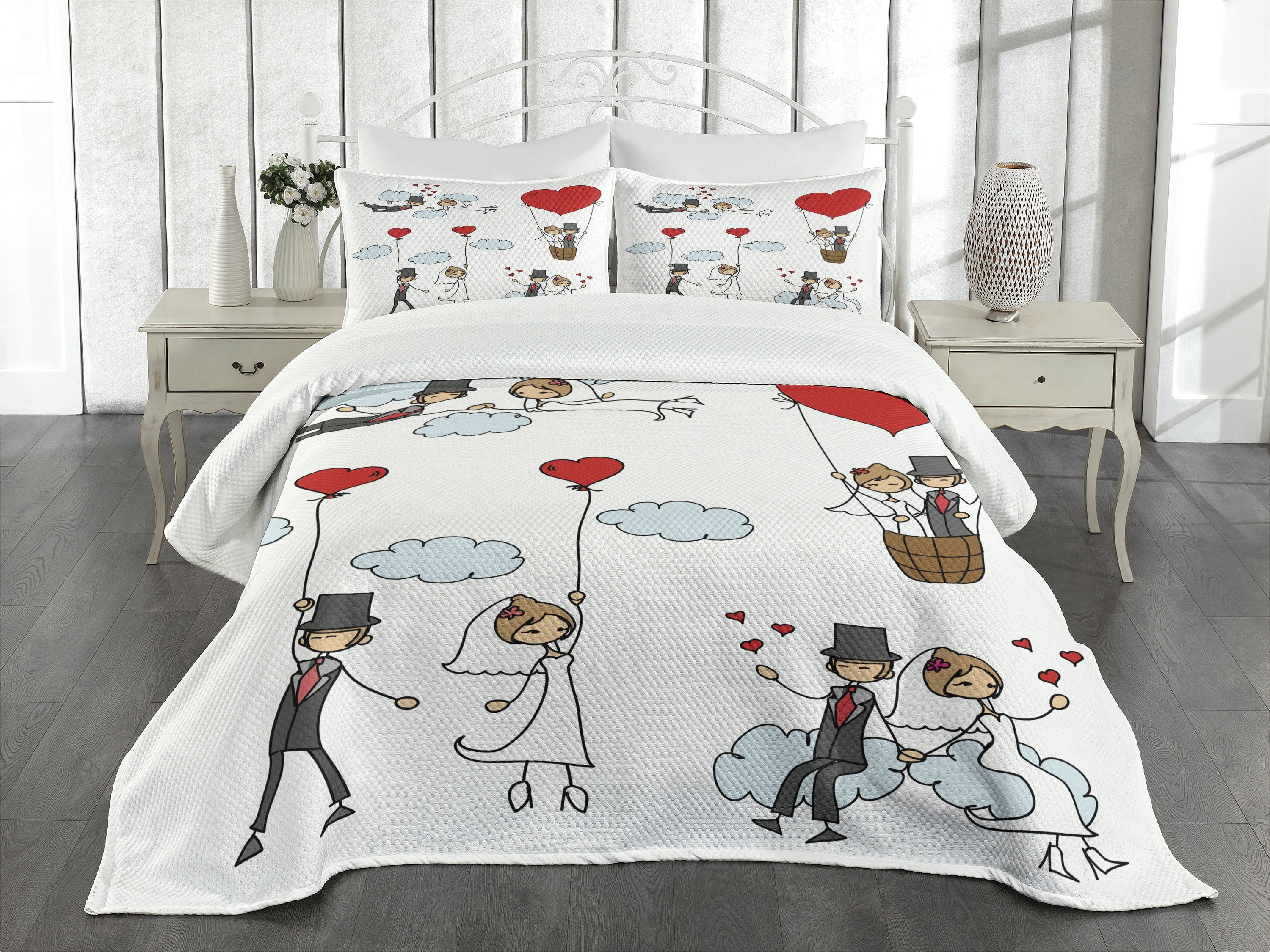 Ambesonne Funny Quilted Bedspread Set 3 Pcs, Newlyweds Caricature ...
