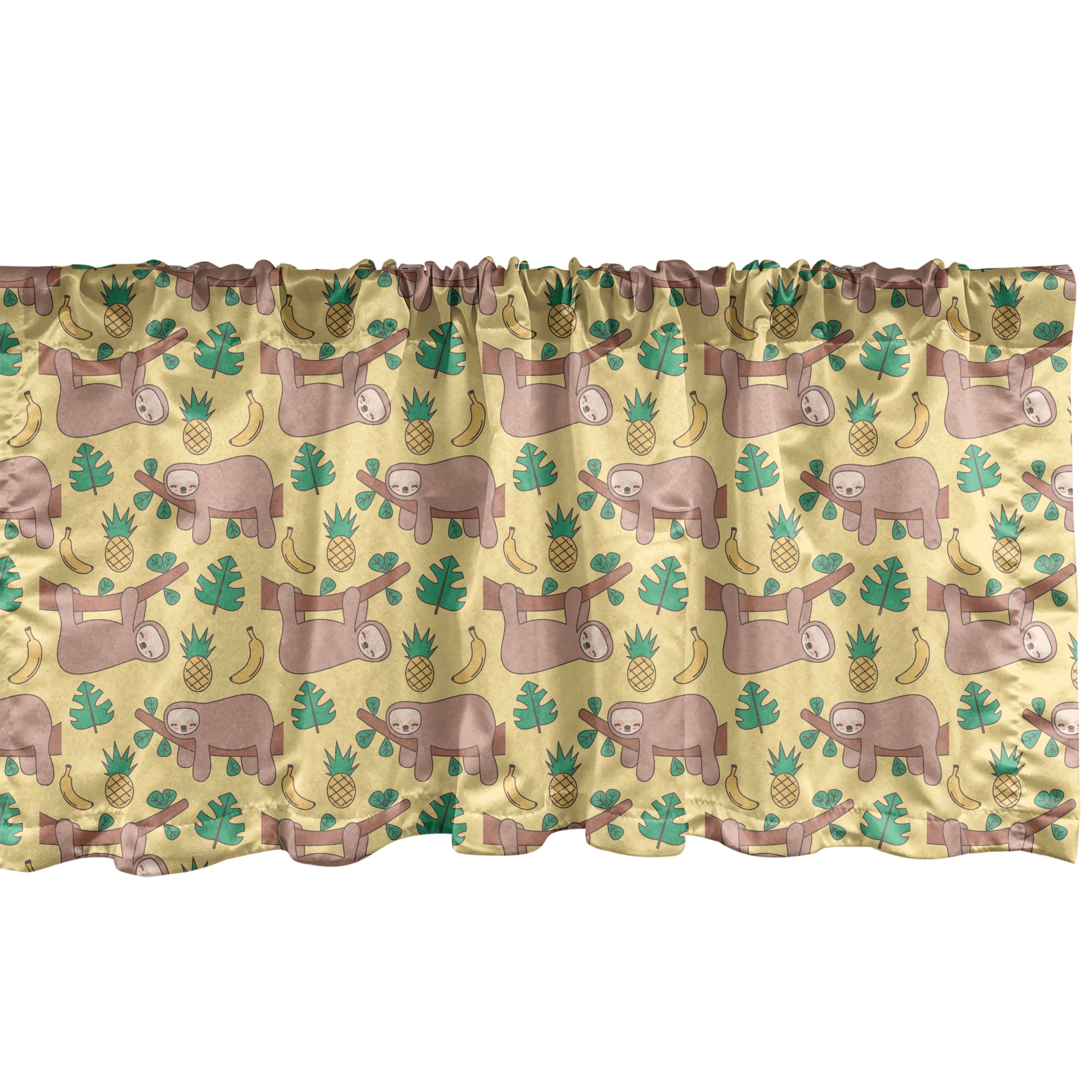 Ambesonne Funny Sloth Window Valance, Lazy Animal Tree Banana, 42" x 12 ...