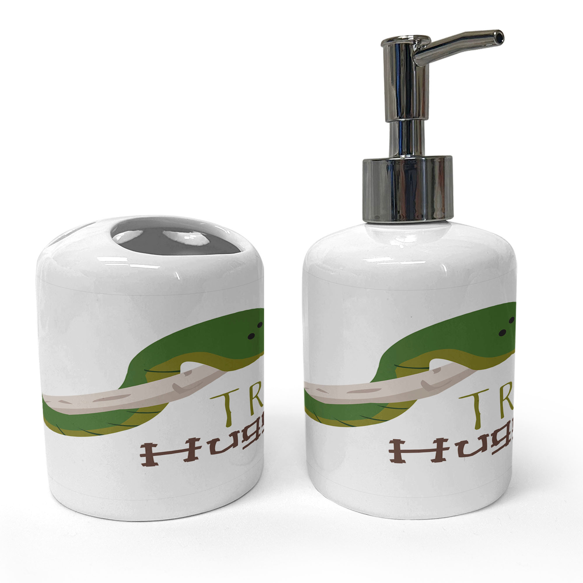 Ambesonne Funny Soap Dispenser & Toothbrush Holder Set, Cartoon Snake ...