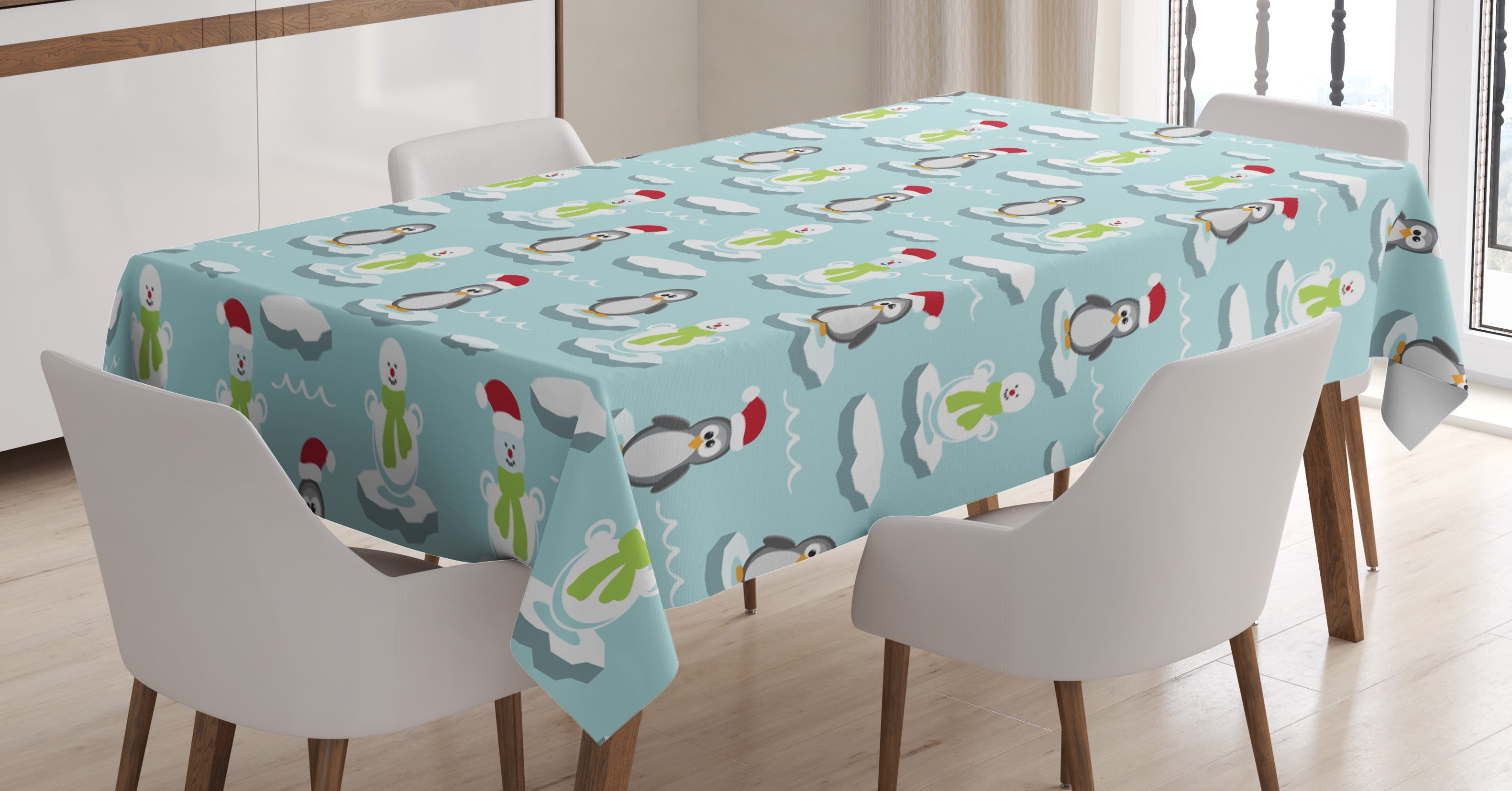 Ambesonne Funny Tablecloth Rectangular Table Cover, Penguin Snowman Ice ...