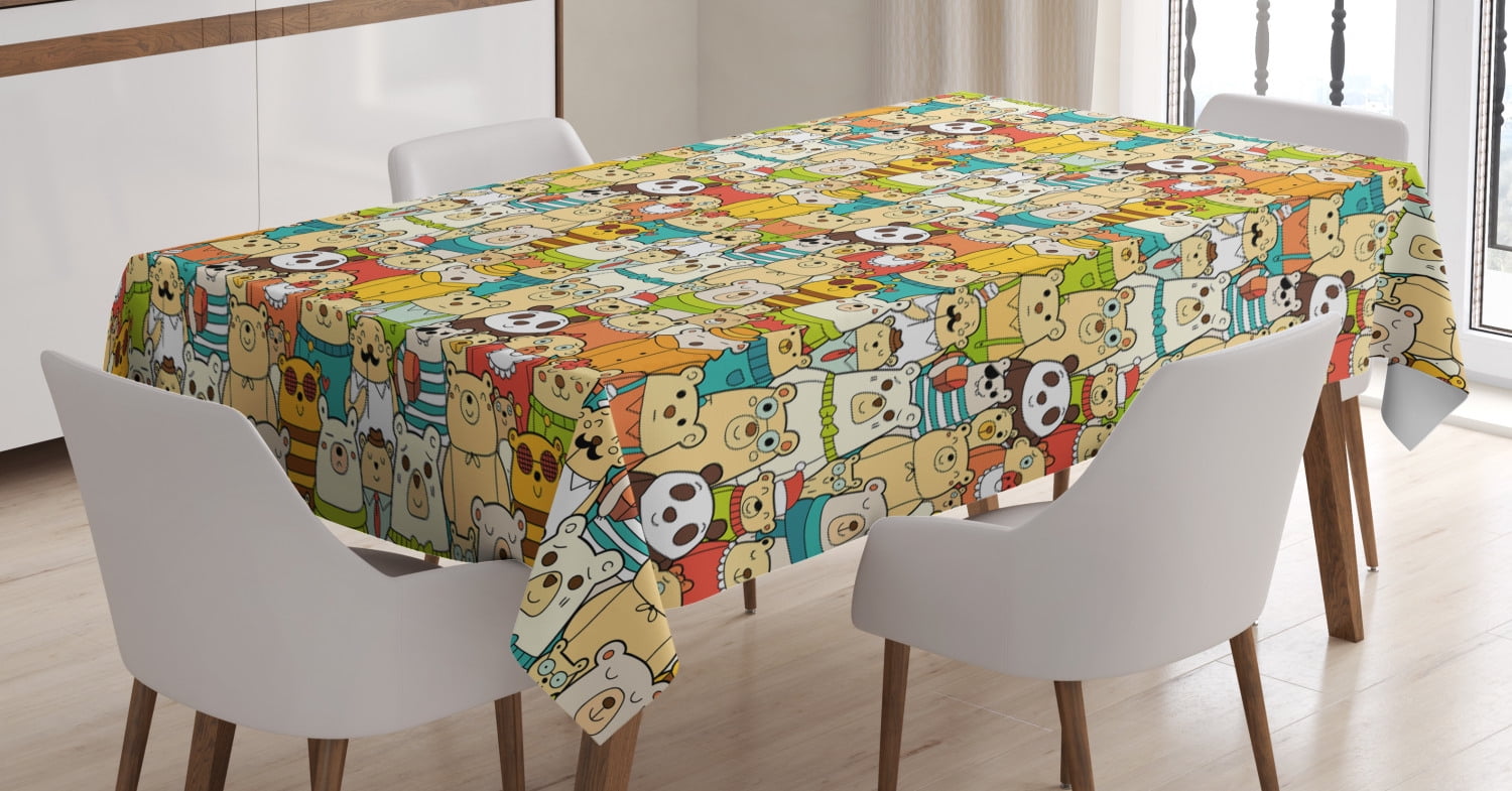 Ambesonne Funny Tablecloth Rectangular Table Cover, Teddy Bears Doodle ...