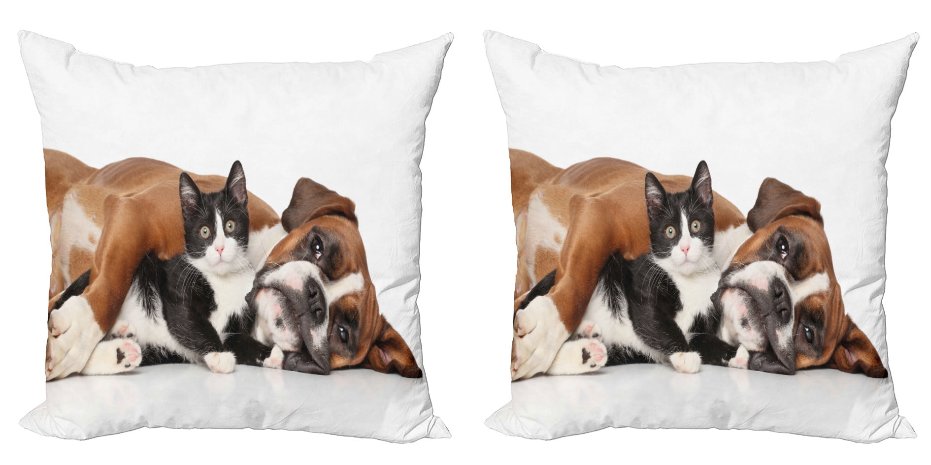 Ambesonne Funny Throw Pillow Cover 2 Pack, Cat Dog Friendship, 16 ...