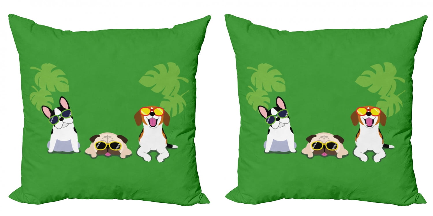 Ambesonne Funny Throw Pillow Cover 2 Pack, Sunglasses and Monstera Dogs ...