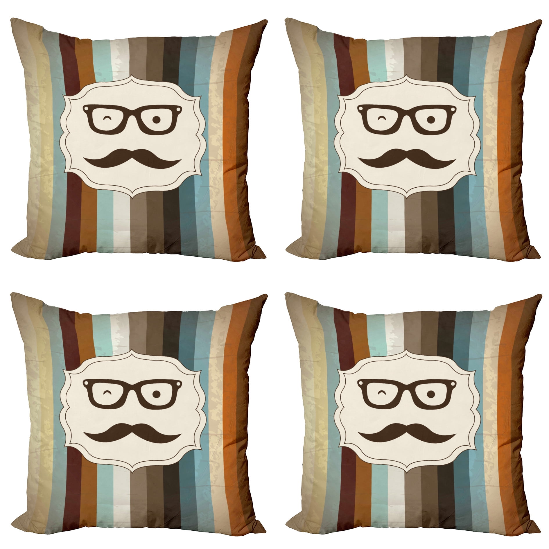 Ambesonne Funny Throw Pillow Cover 4 Pack, Man Moustache Glasses, 20 ...