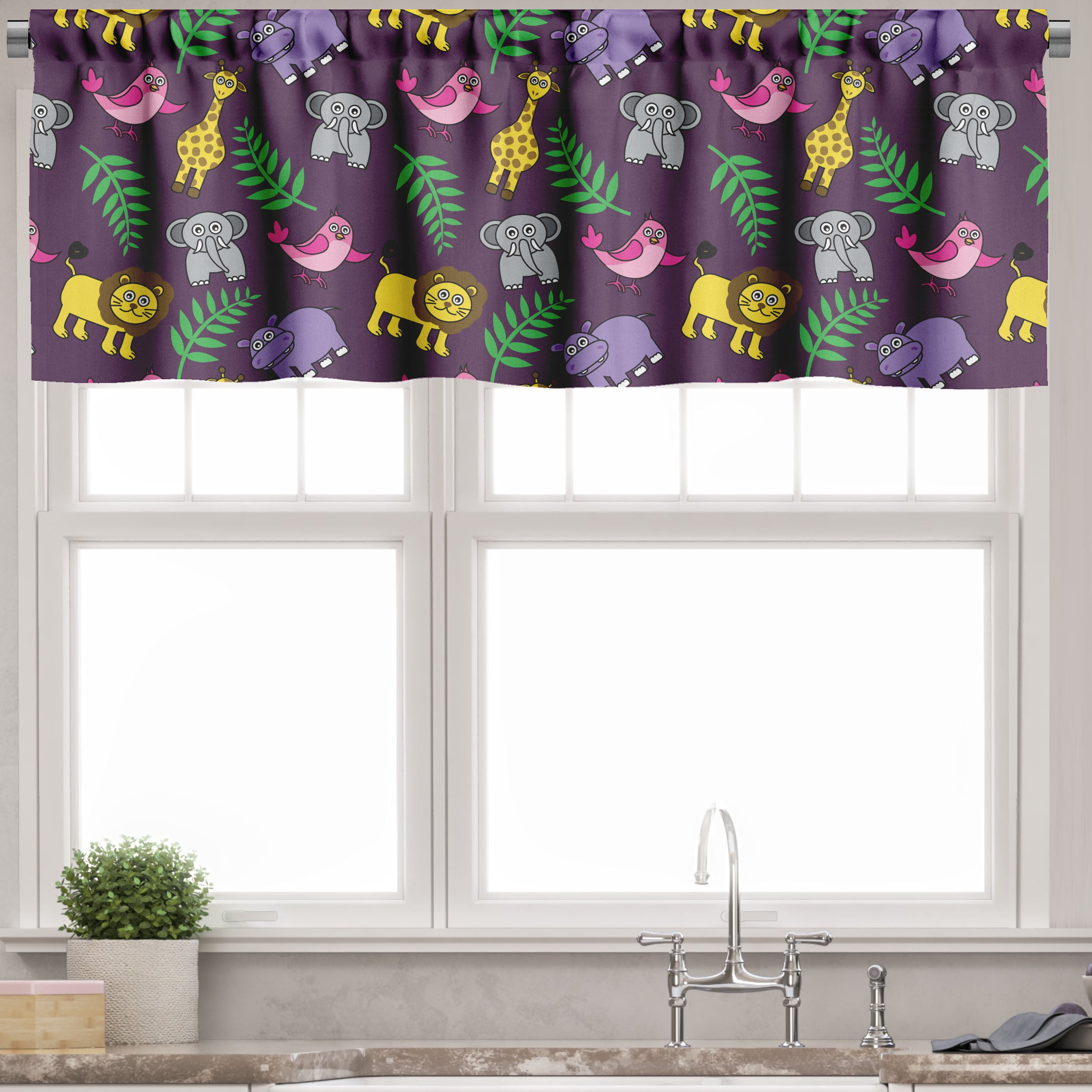 Ambesonne Funny Window Valance, Funny Cartoon Animals, 54" X 18 ...