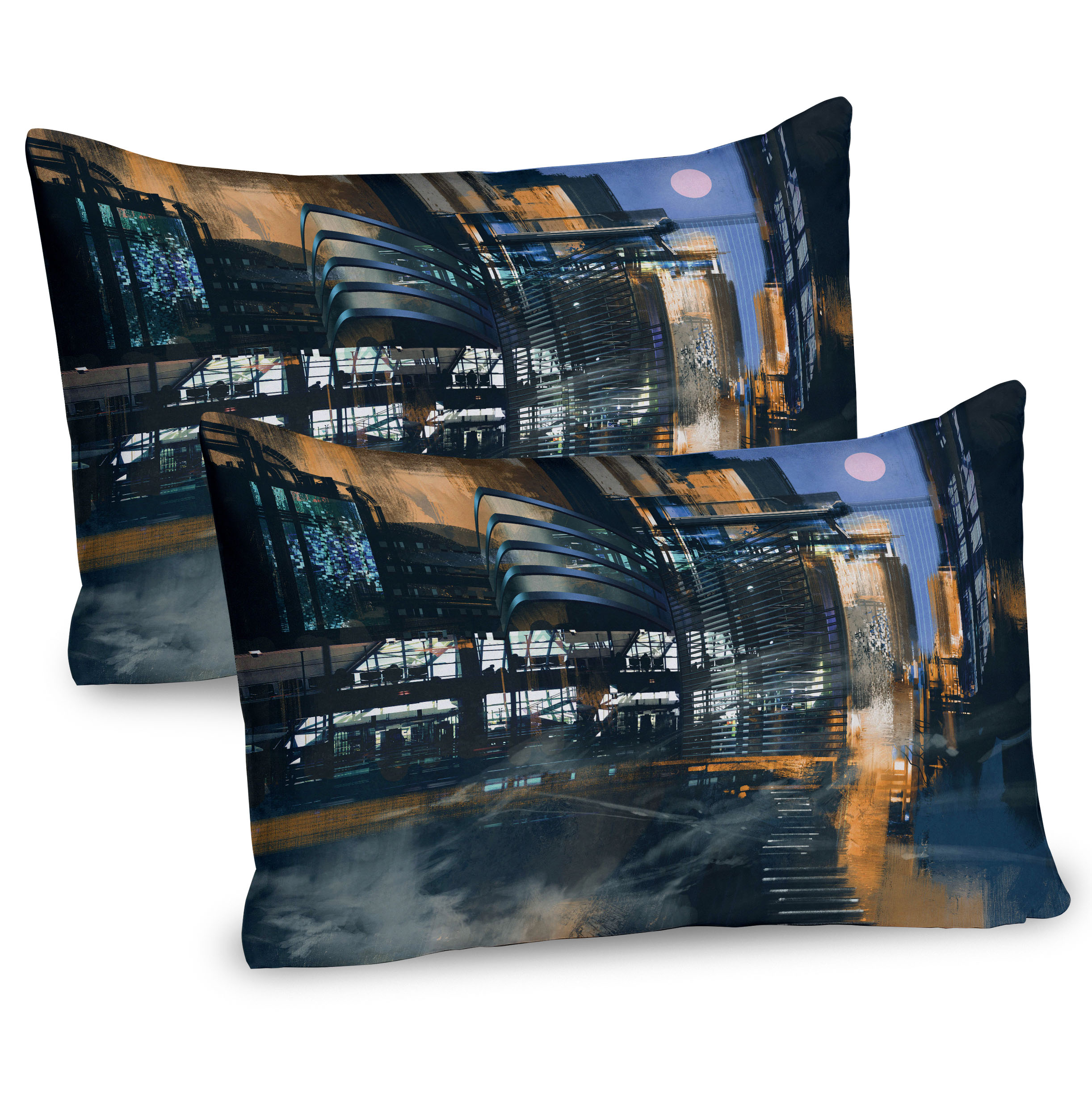 Ambesonne Futuristic Pillow Sham 2 Pack, Cyberpunk Cityscape, 30"x20 ...