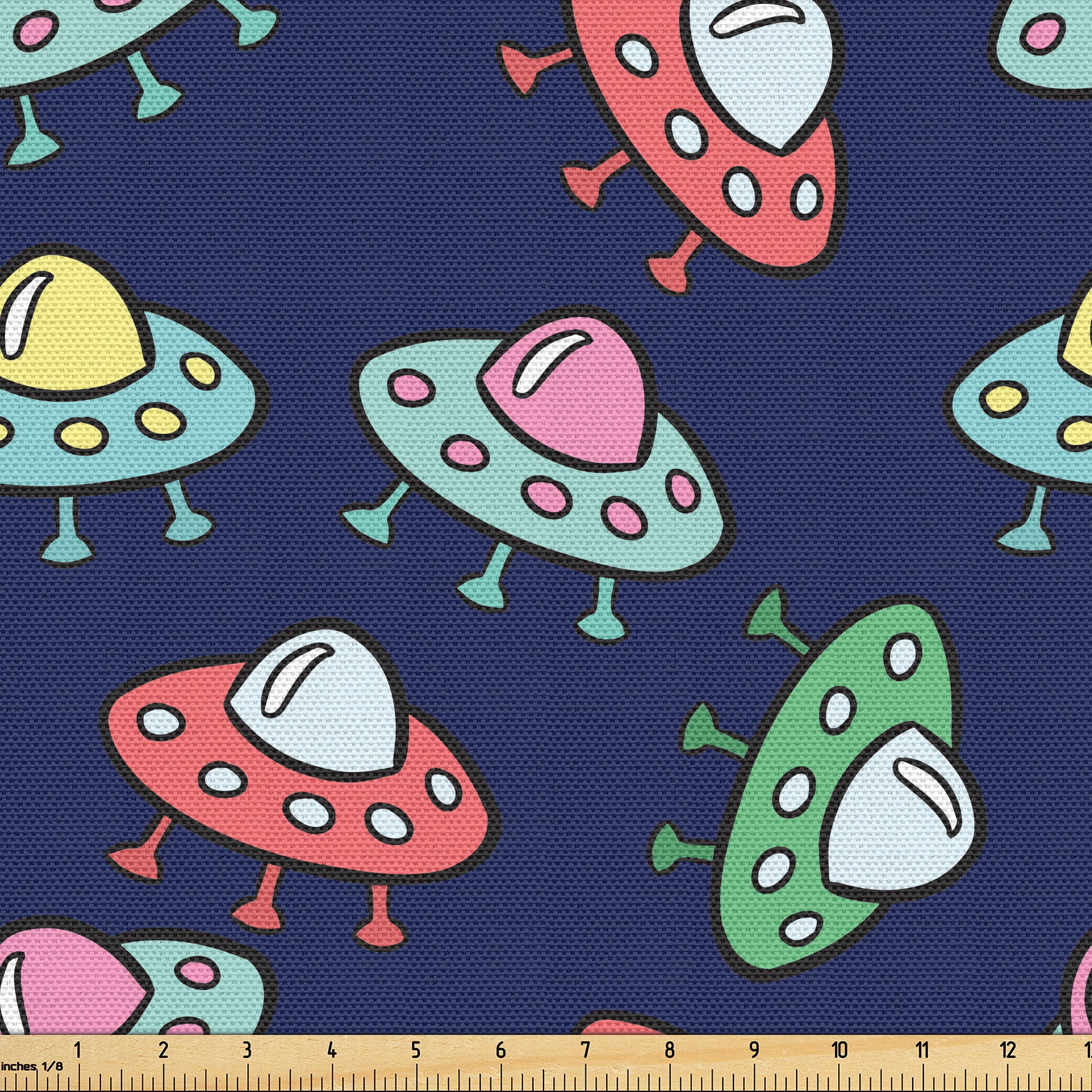 Ambesonne Galaxy Fabric by the Yard Upholstery, Flying Saucers UFO ...