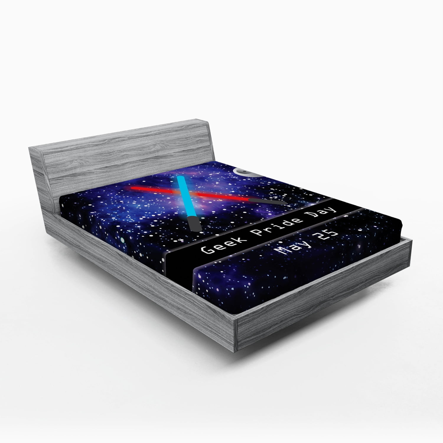 Ambesonne Galaxy Fitted Sheet, Geek Nerd Pride Day, Full Size, Blue ...