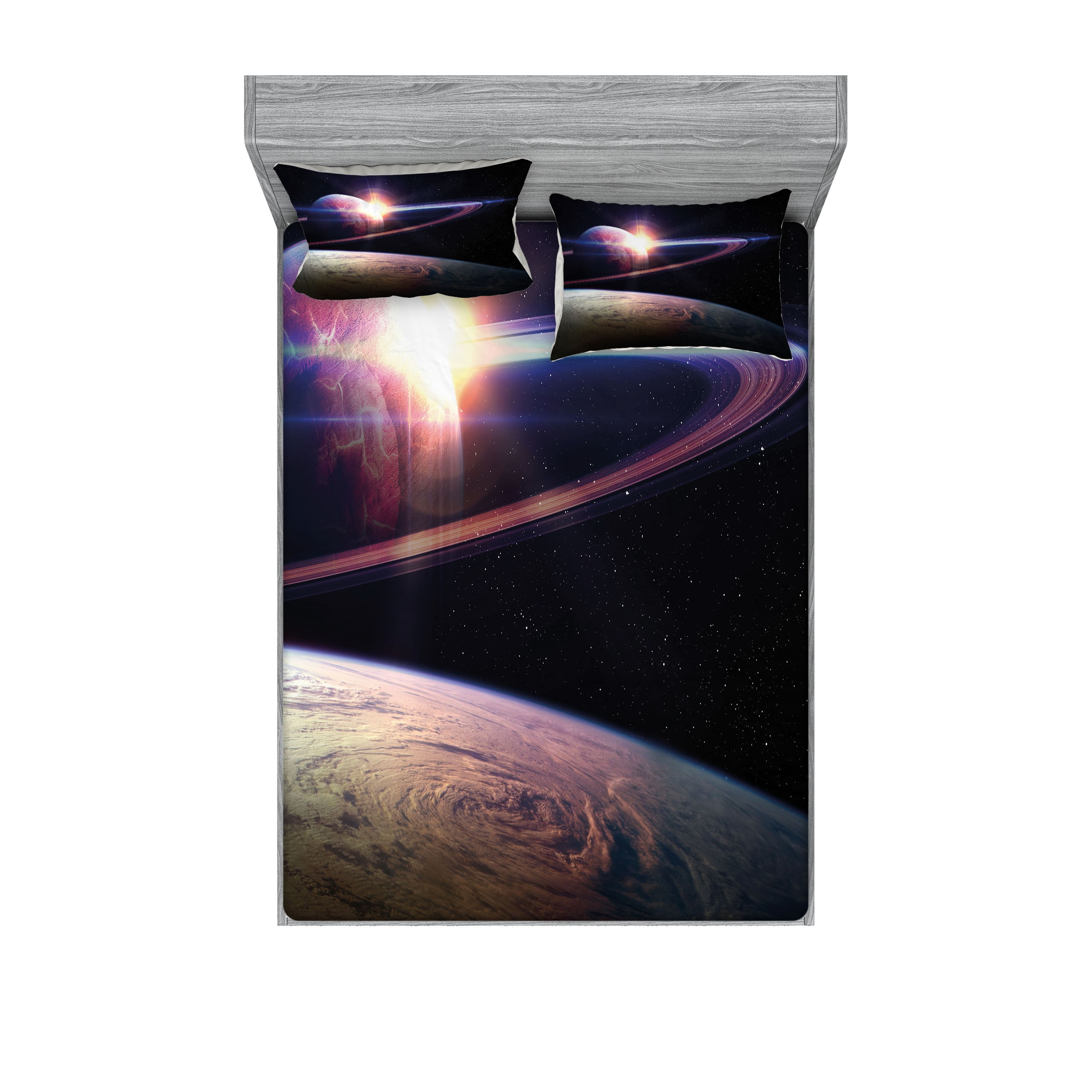 Ambesonne Galaxy Fitted Sheet & Pillow Sham Set, Massive Planets Cosmo ...