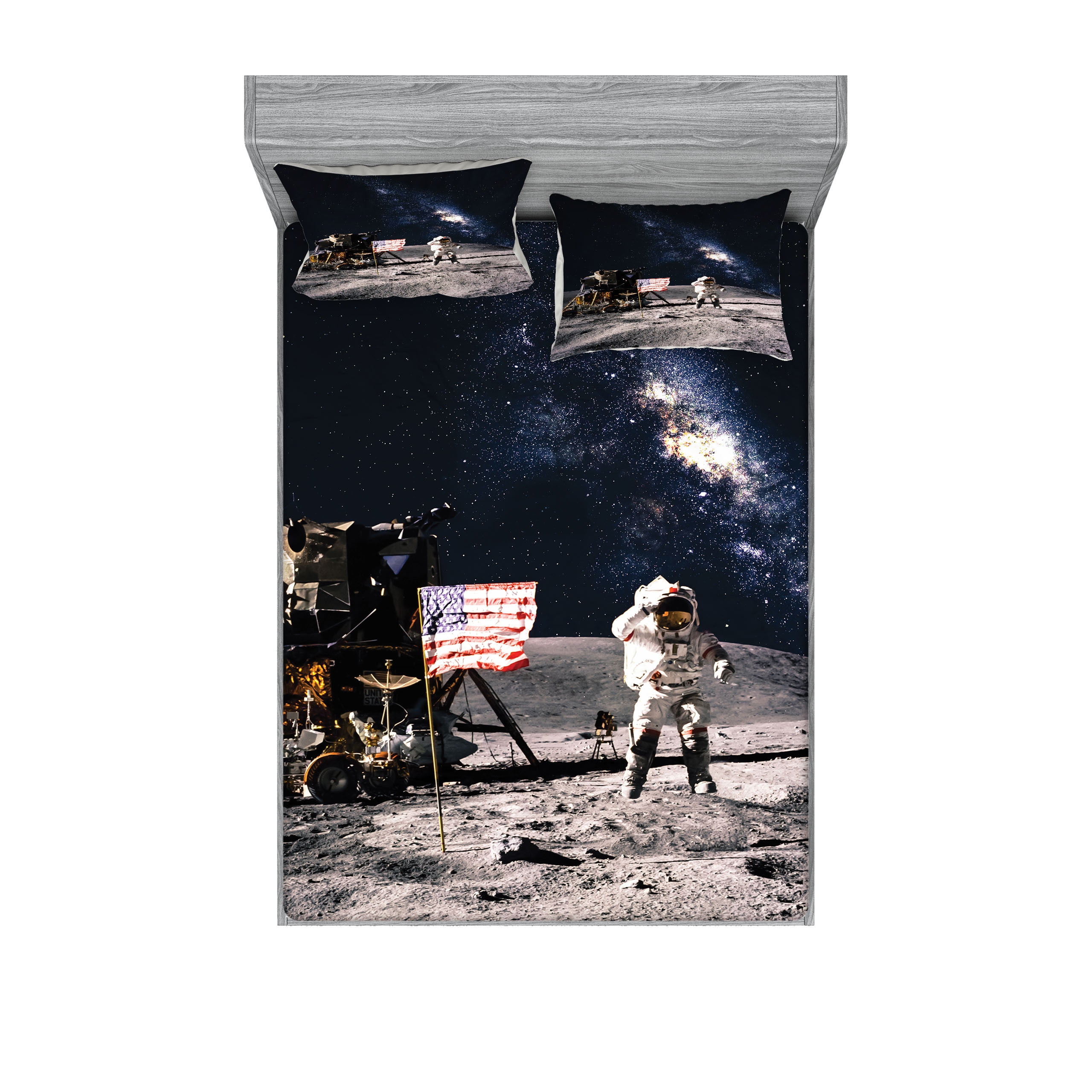 Ambesonne Galaxy Fitted Sheet & Pillow Sham Set, Rocket Travelling ...