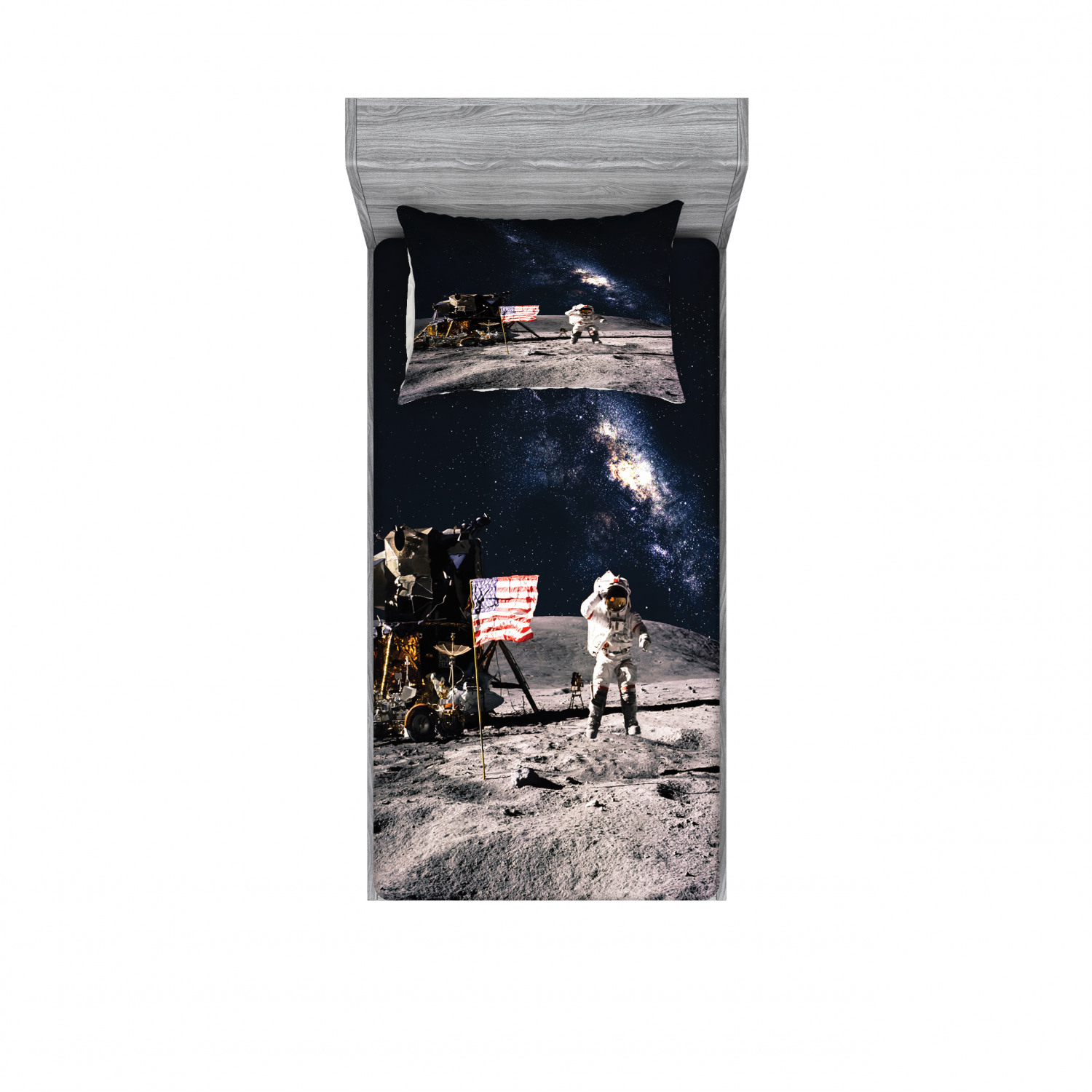 Ambesonne Galaxy Fitted Sheet & Pillow Sham Set, Rocket Travelling ...