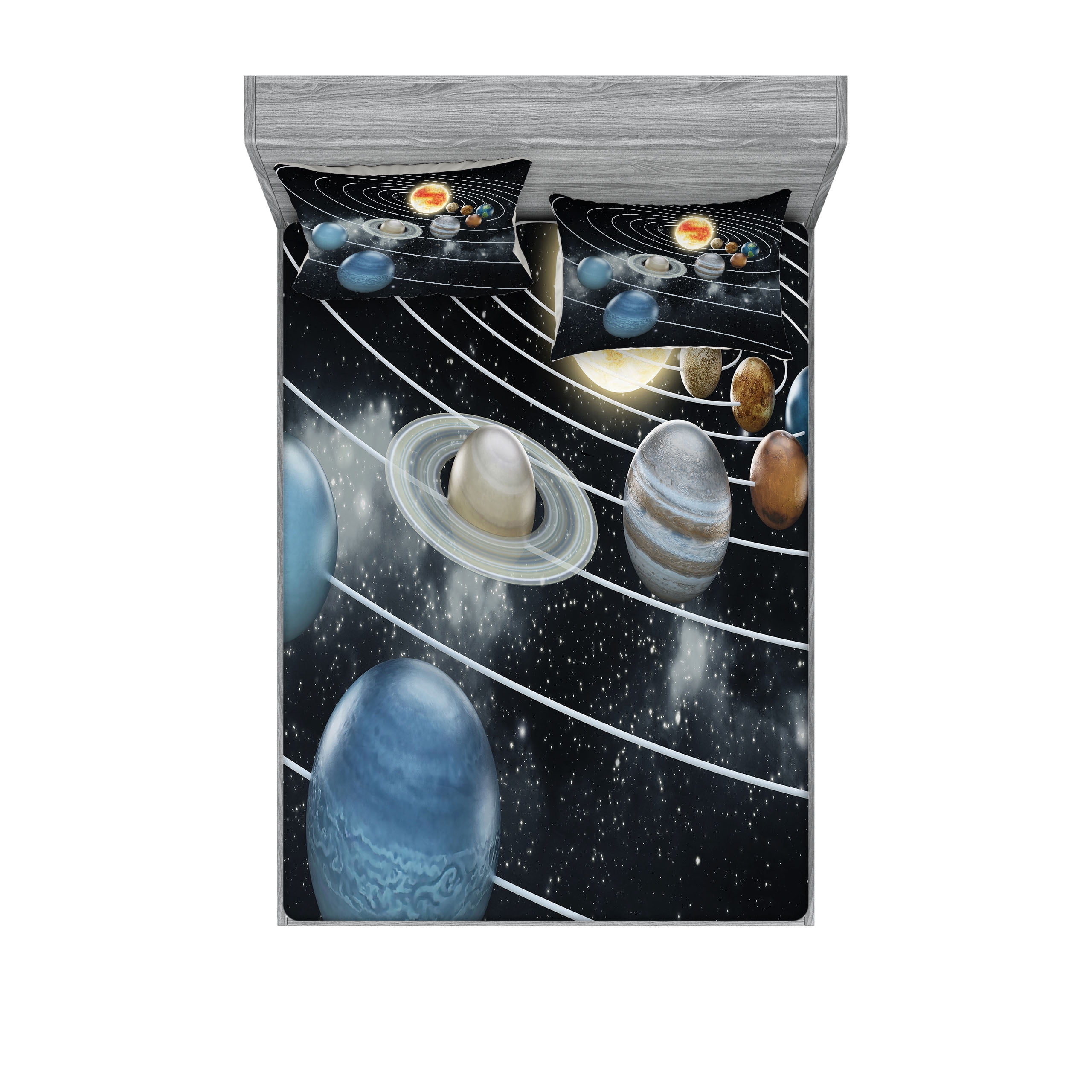 Ambesonne Galaxy Fitted Sheet & Pillow Sham Set, Solar System Sun ...