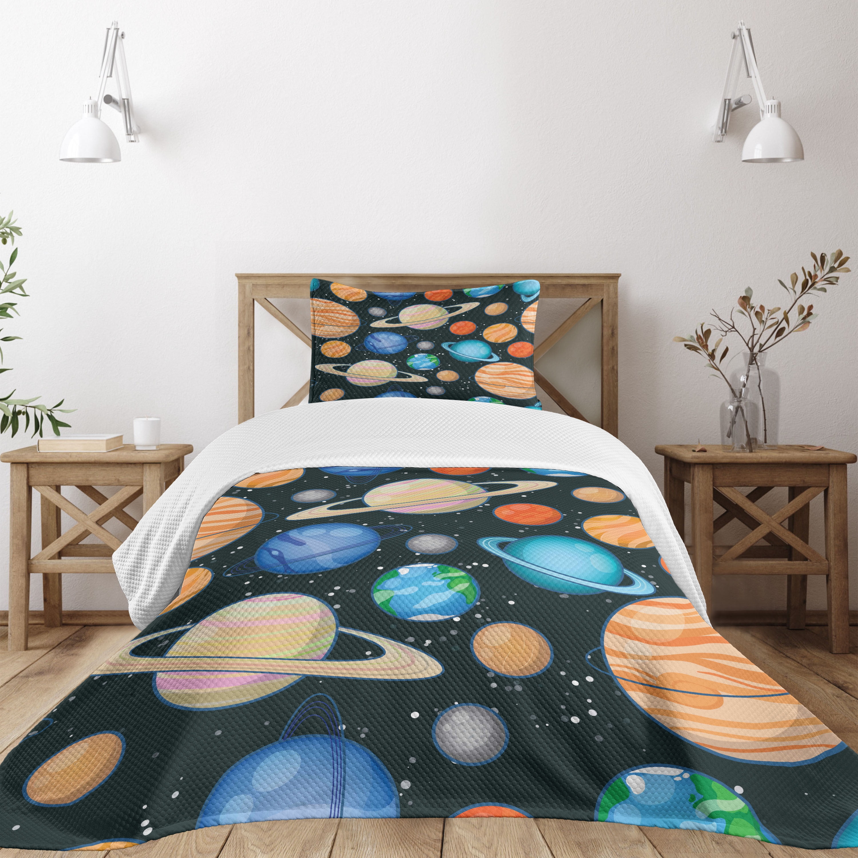 Ambesonne Galaxy Quilted Bedspread Set 2 Pcs, Galaxy Space Art Solar ...