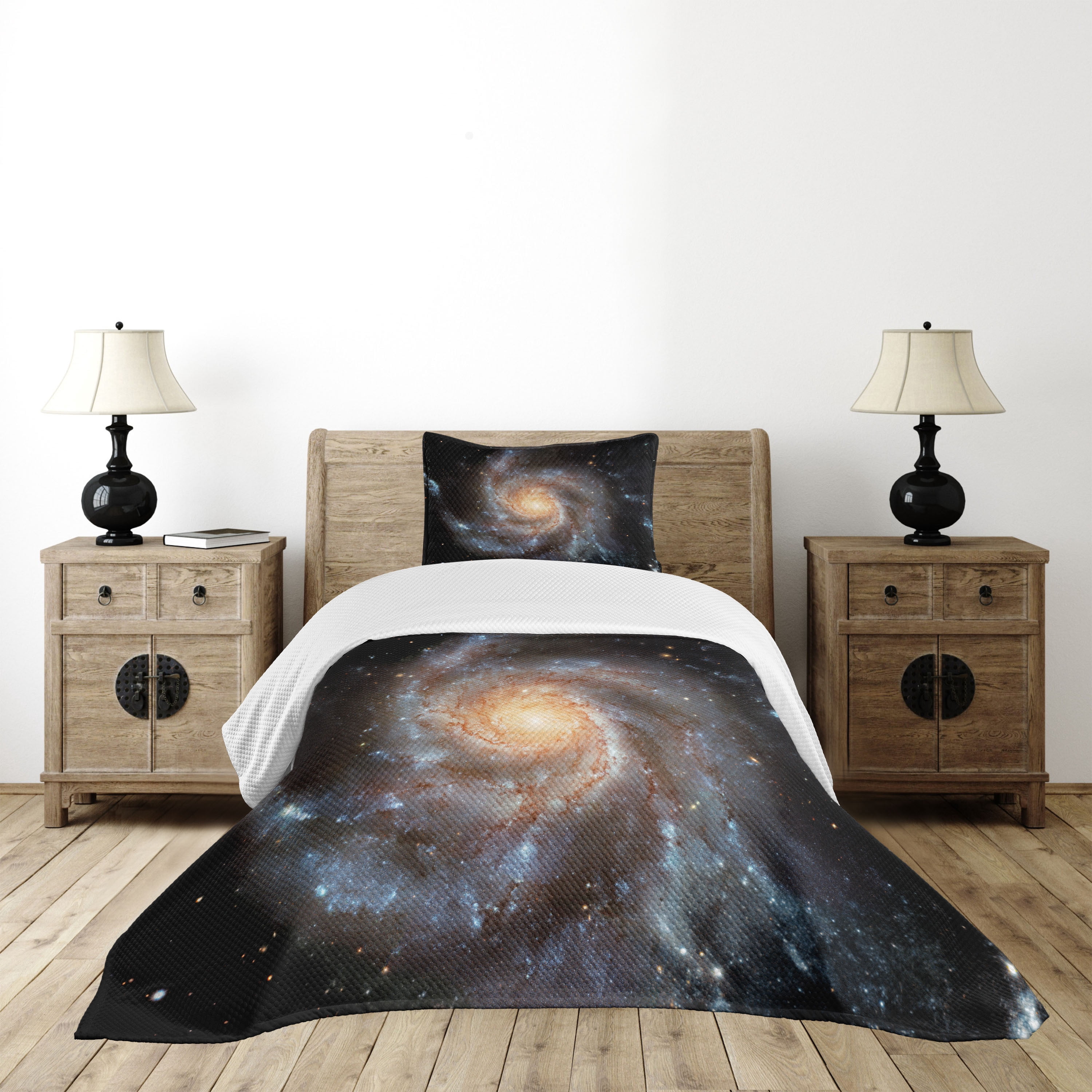 Ambesonne Galaxy Quilted Bedspread Set 2 Pcs, Star Disc in Huge Space ...