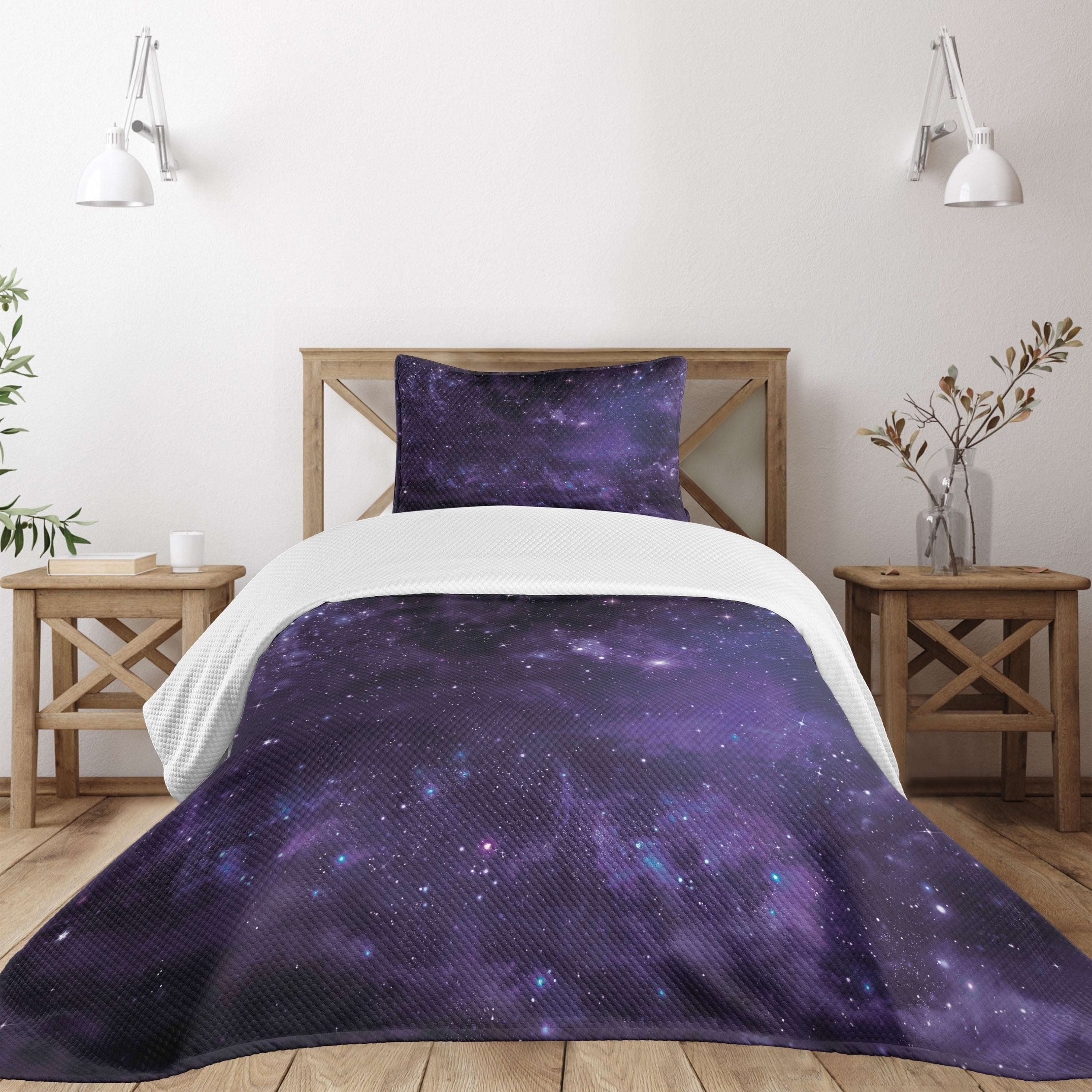 Ambesonne Galaxy Quilted Bedspread Set 2 Pcs, Starway View, Twin Size ...