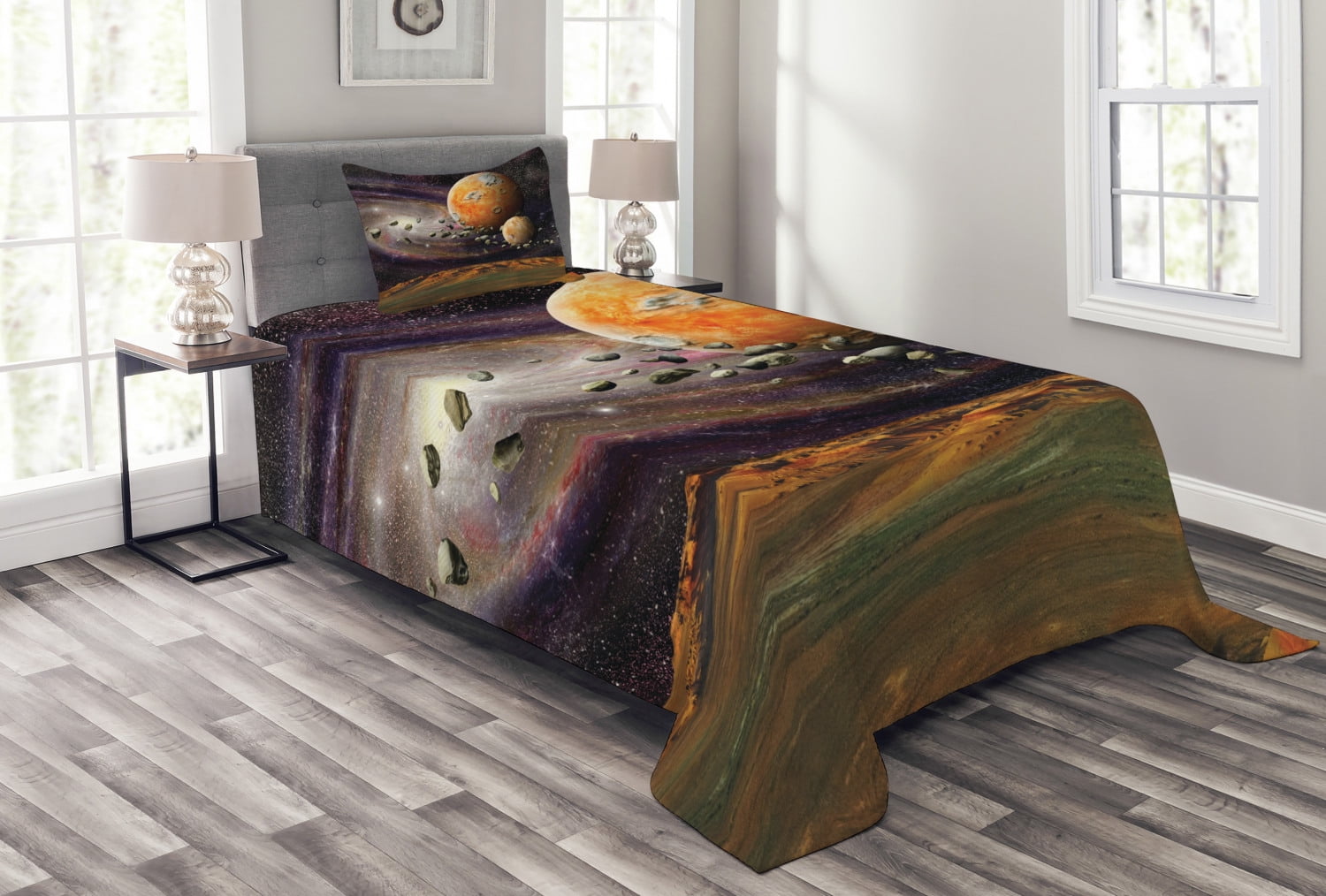 Ambesonne Galaxy Quilted Bedspread Set 2 Pcs, Universe Space Planets ...