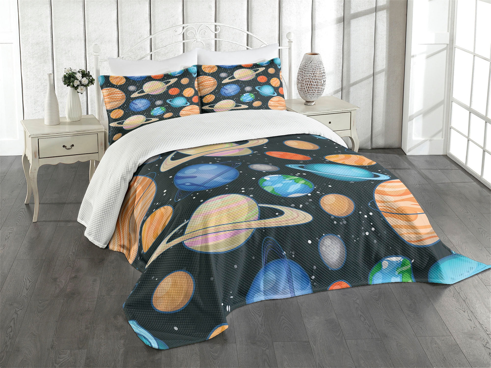 Ambesonne Galaxy Quilted Bedspread Set 3 Pcs, Galaxy Space Art Solar ...