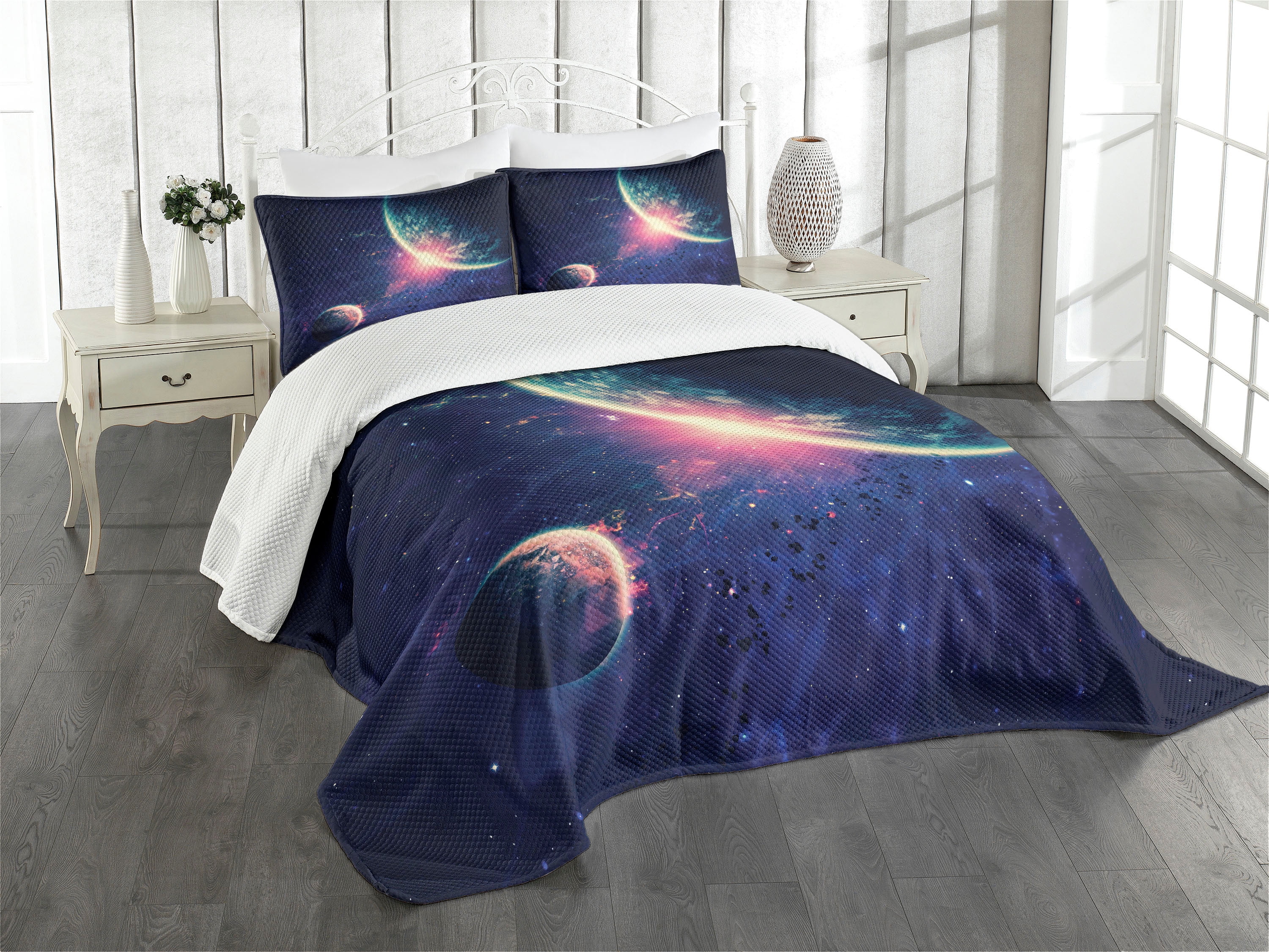 Ambesonne Galaxy Quilted Bedspread Set 3 Pcs, Outer Space Mars Planets ...