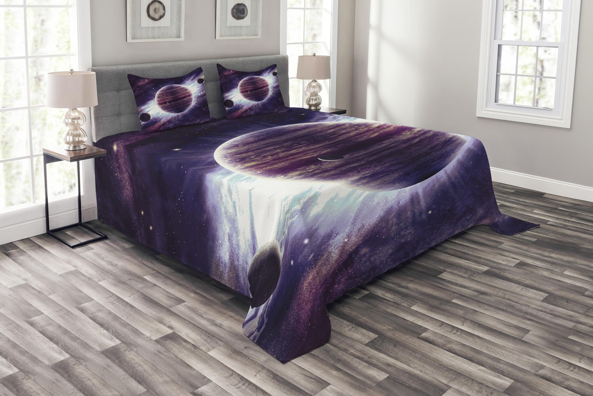 Ambesonne Galaxy Quilted Bedspread Set 3 Pcs, Outer Space Planets Mars ...