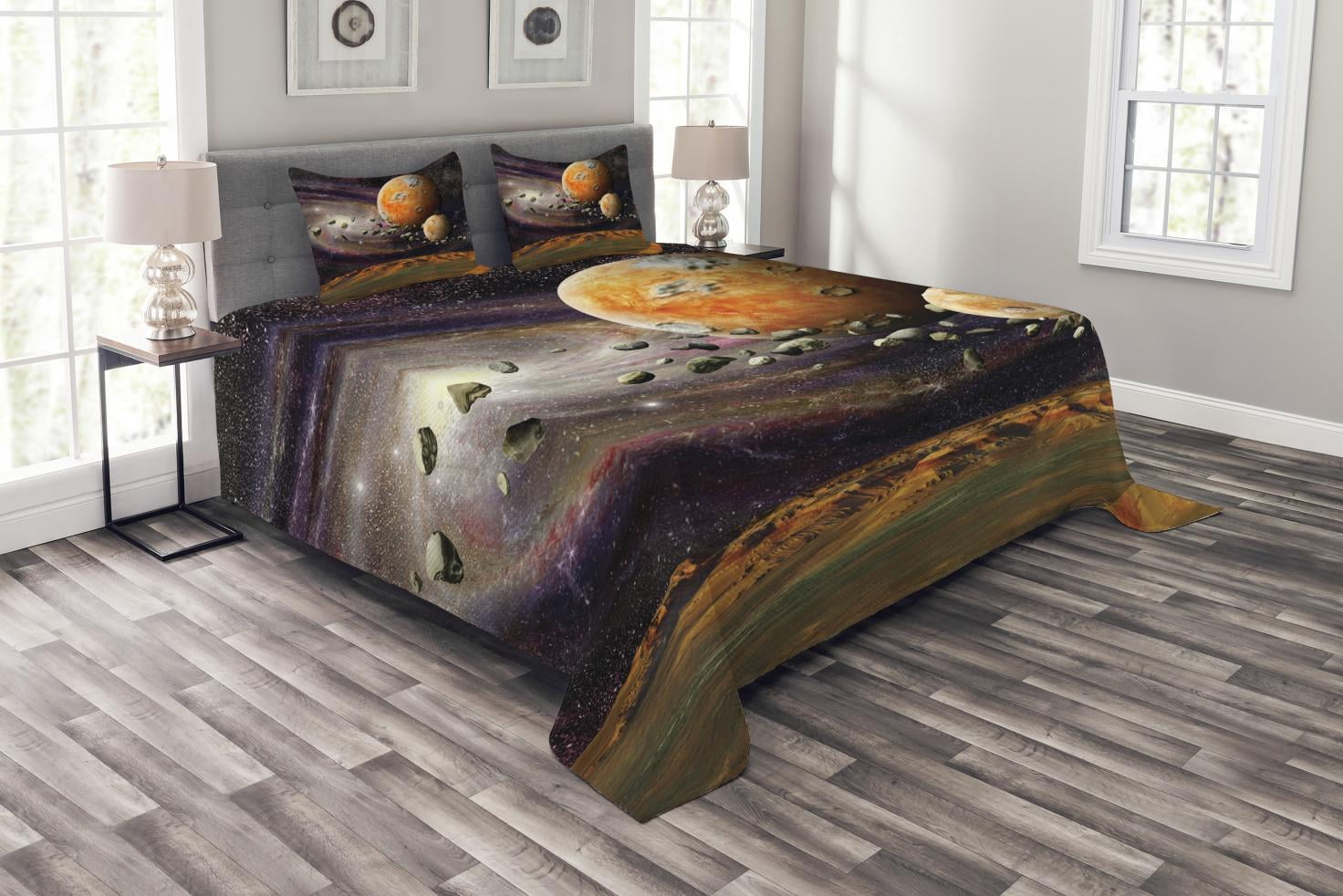 Ambesonne Galaxy Quilted Bedspread Set 3 Pcs, Universe Space Planets ...