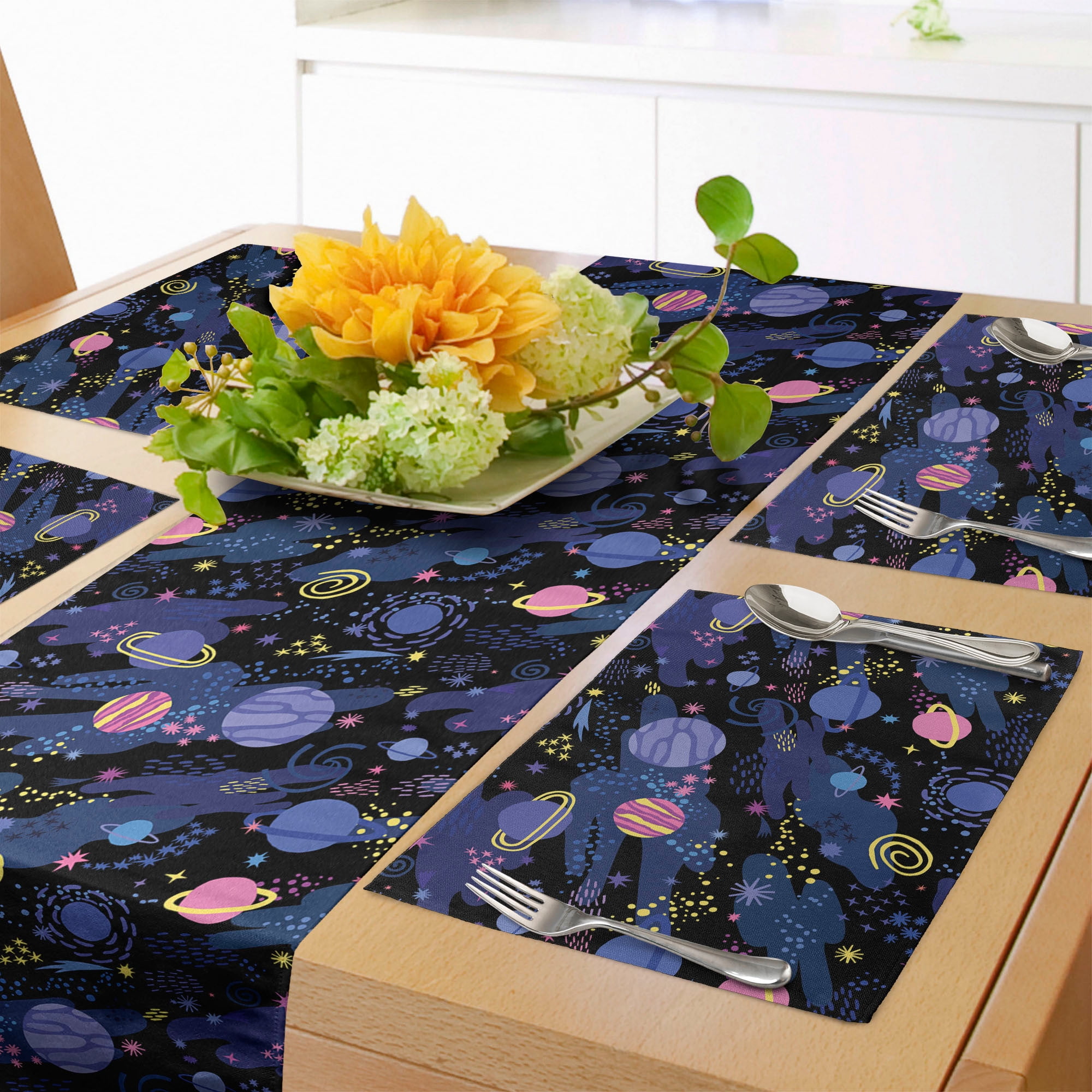 Ambesonne Galaxy Table Runner & Placemats, Outer Space Planets Cosmic ...