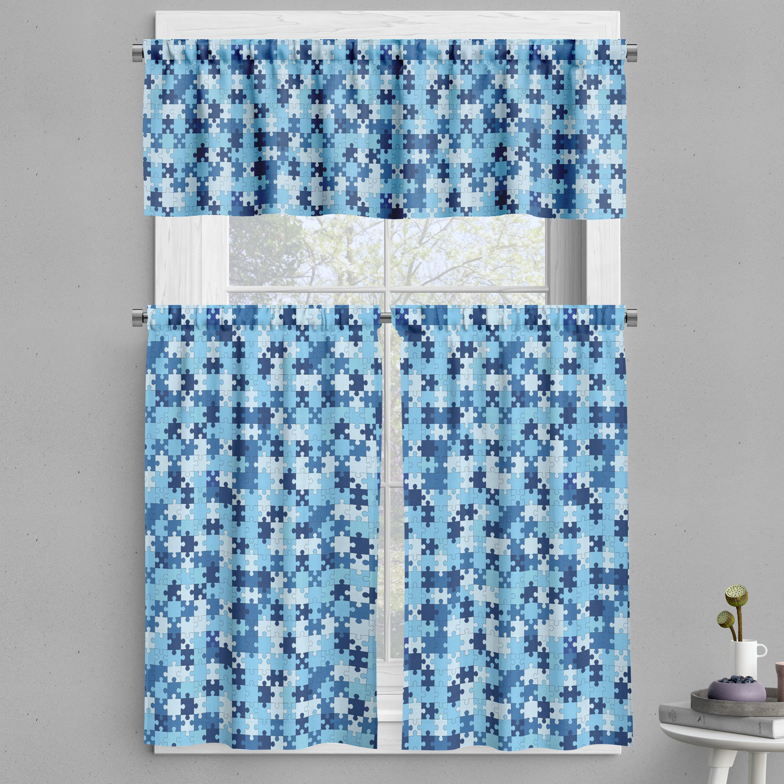 Ambesonne Game Pattern Valance & Curtain, Blue Monotone Style, 55"x45 ...