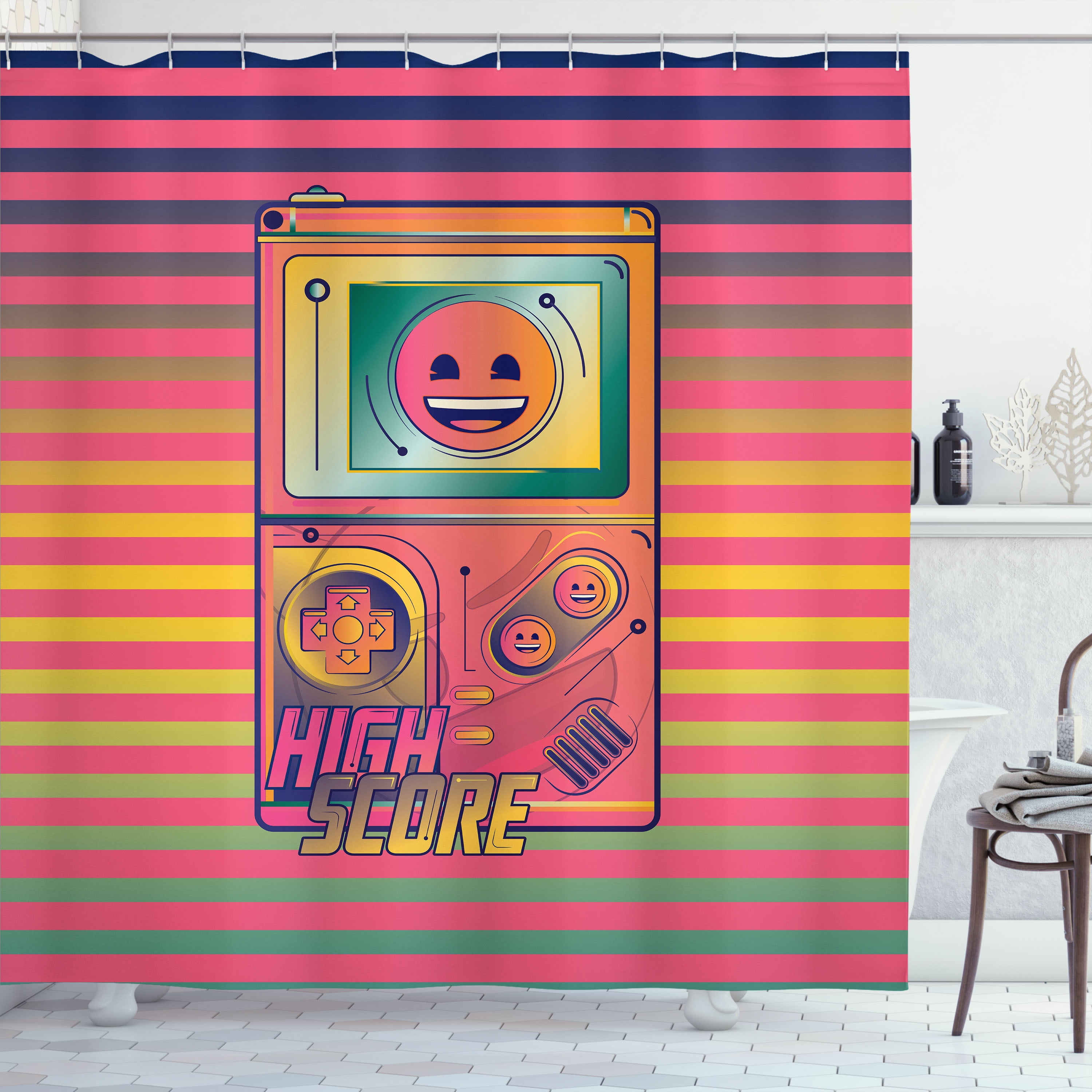 Ambesonne Gamer Emoji Shower Curtain, Retro Game Concept Plot, 69"Wx84 ...